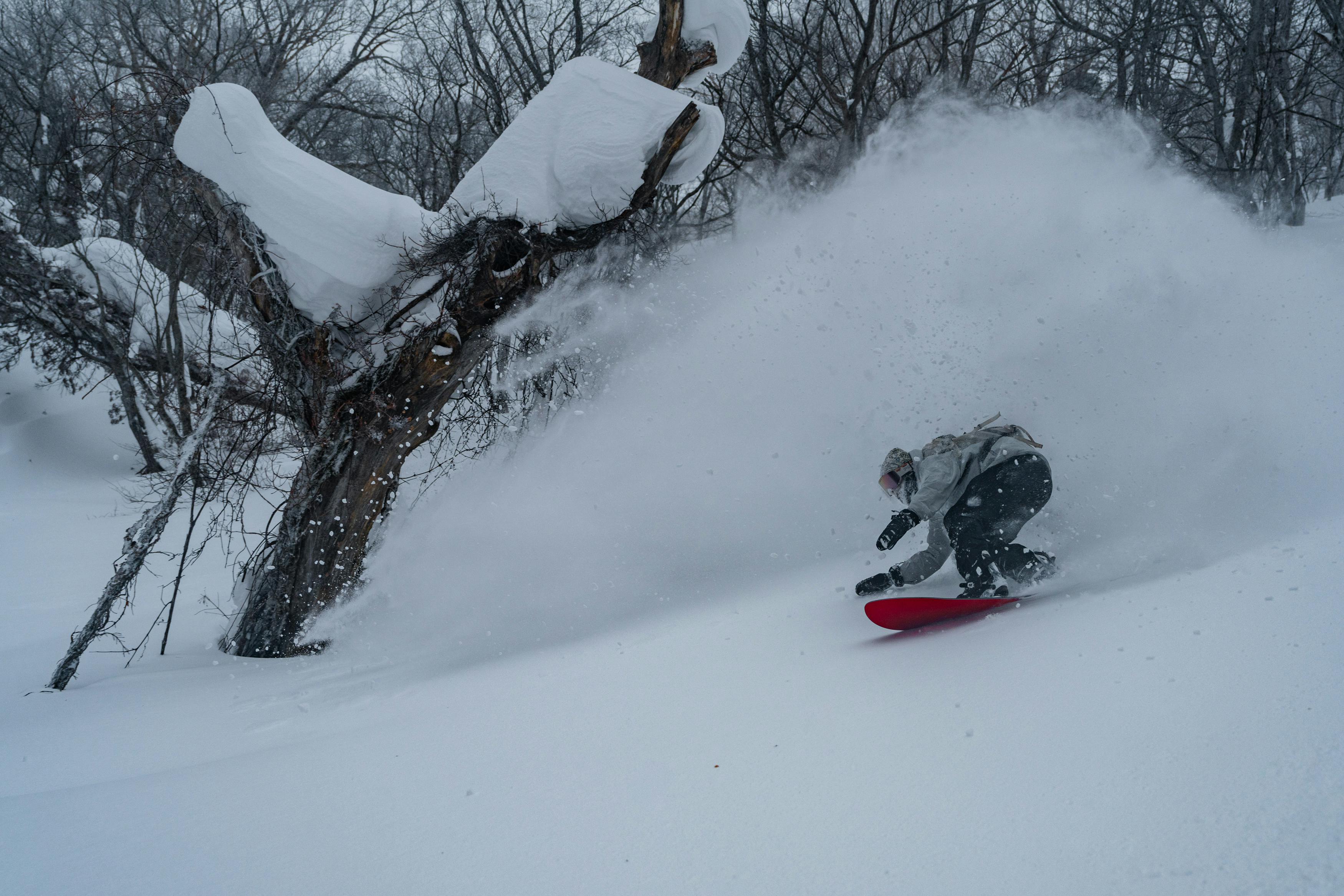 Person in Grey Jacket and Red Snow Goggles Riding on Snowboard · Free ...