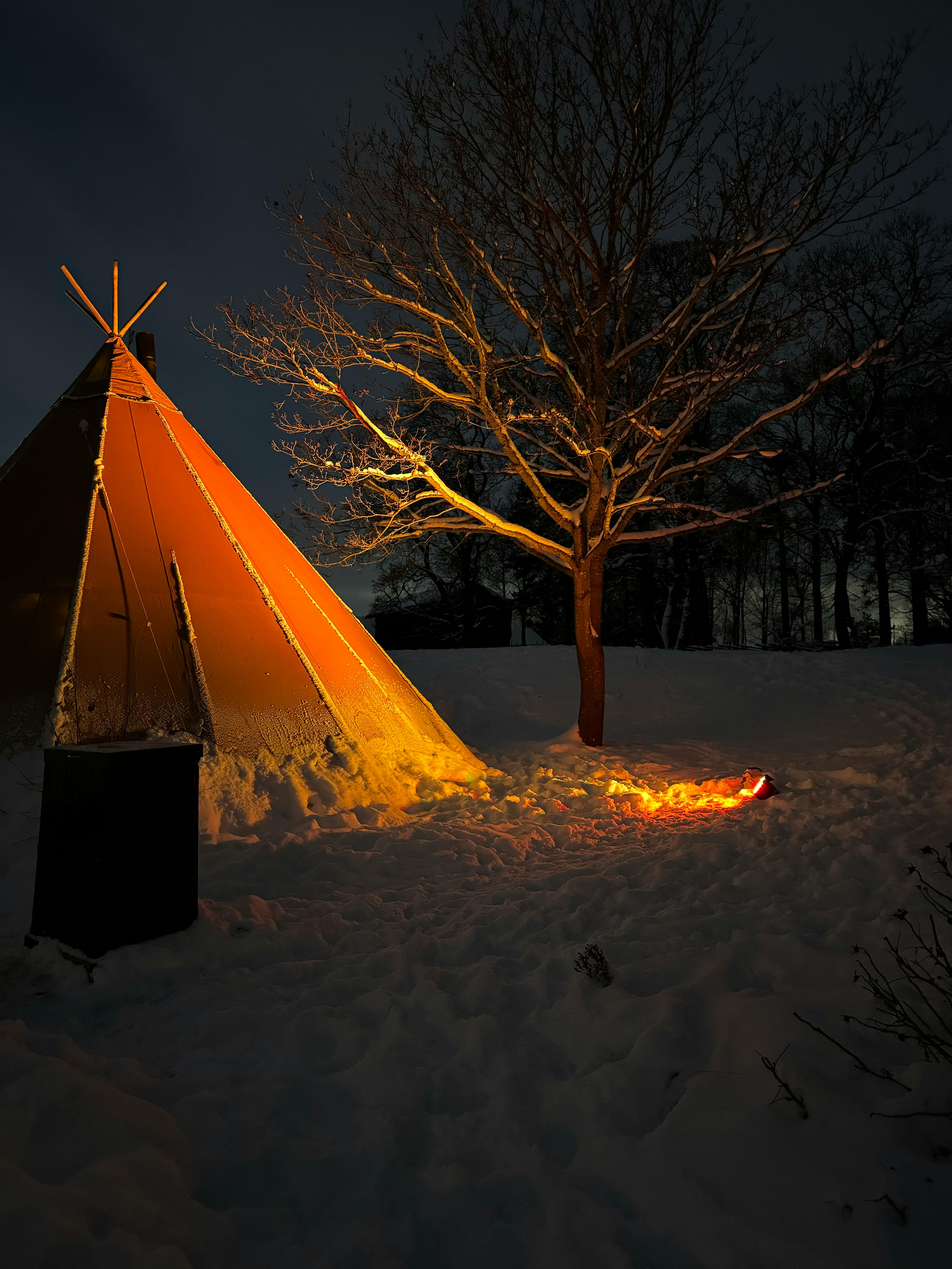 Bonfire by Tent Among Snow in Winter · Free Stock Photo