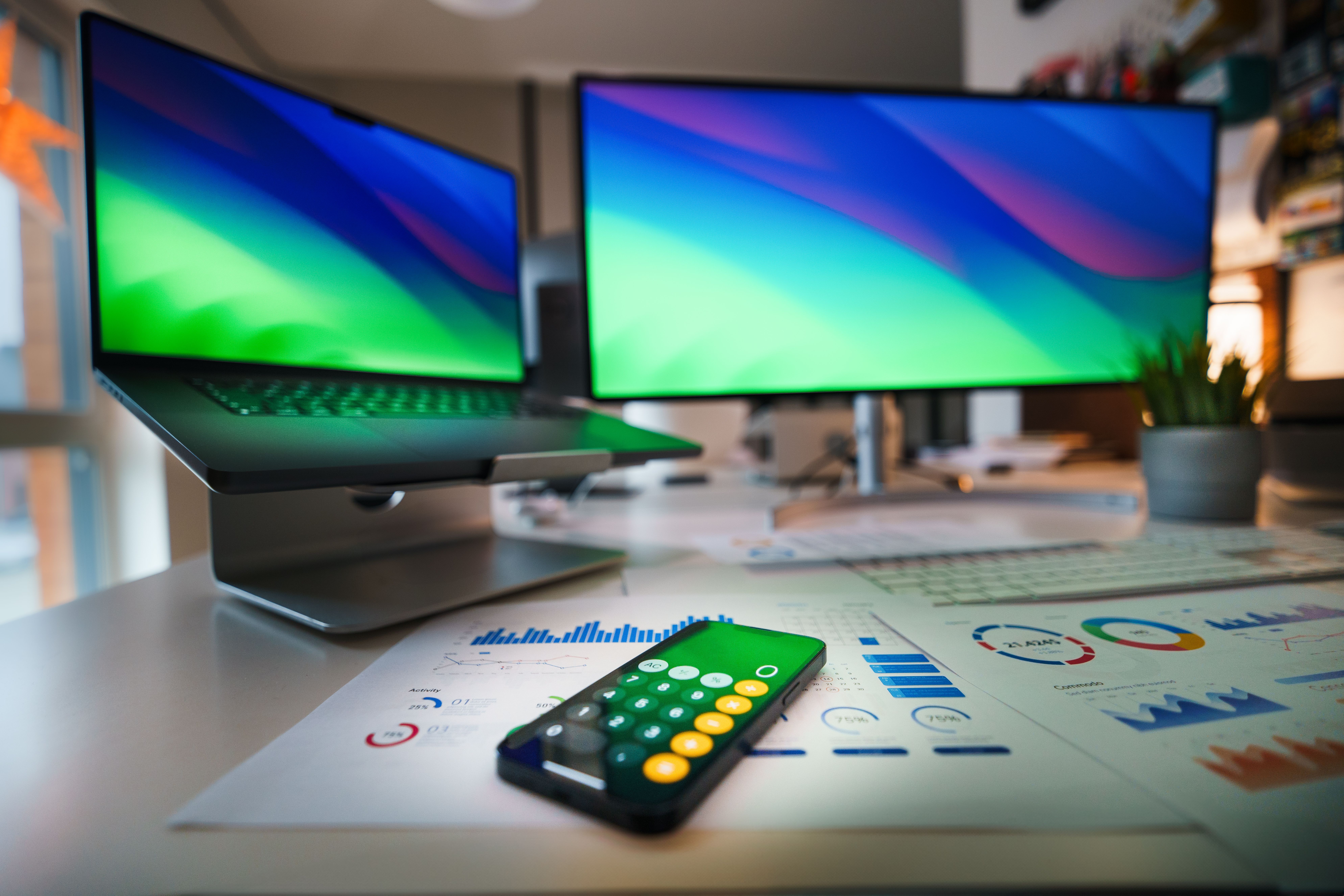 Smartphone, Laptop and Monitor on Desk · Free Stock Photo