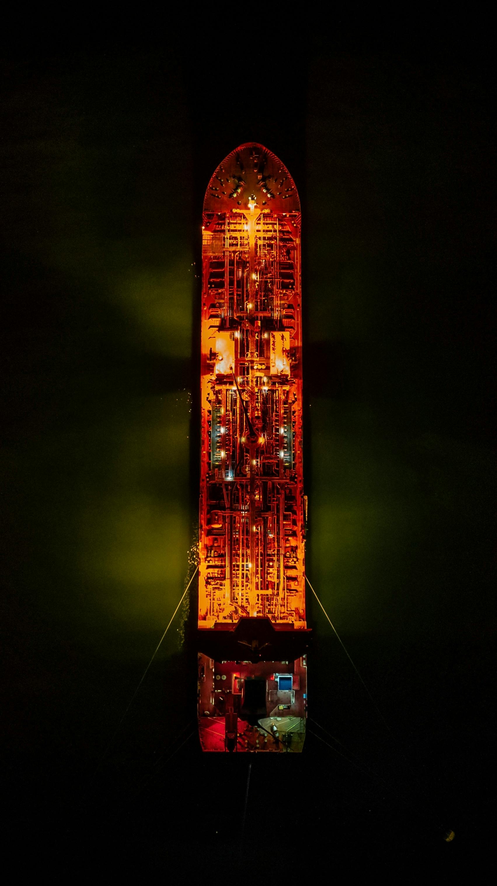 Drone Shot of an Illuminated Container Ship · Free Stock Photo