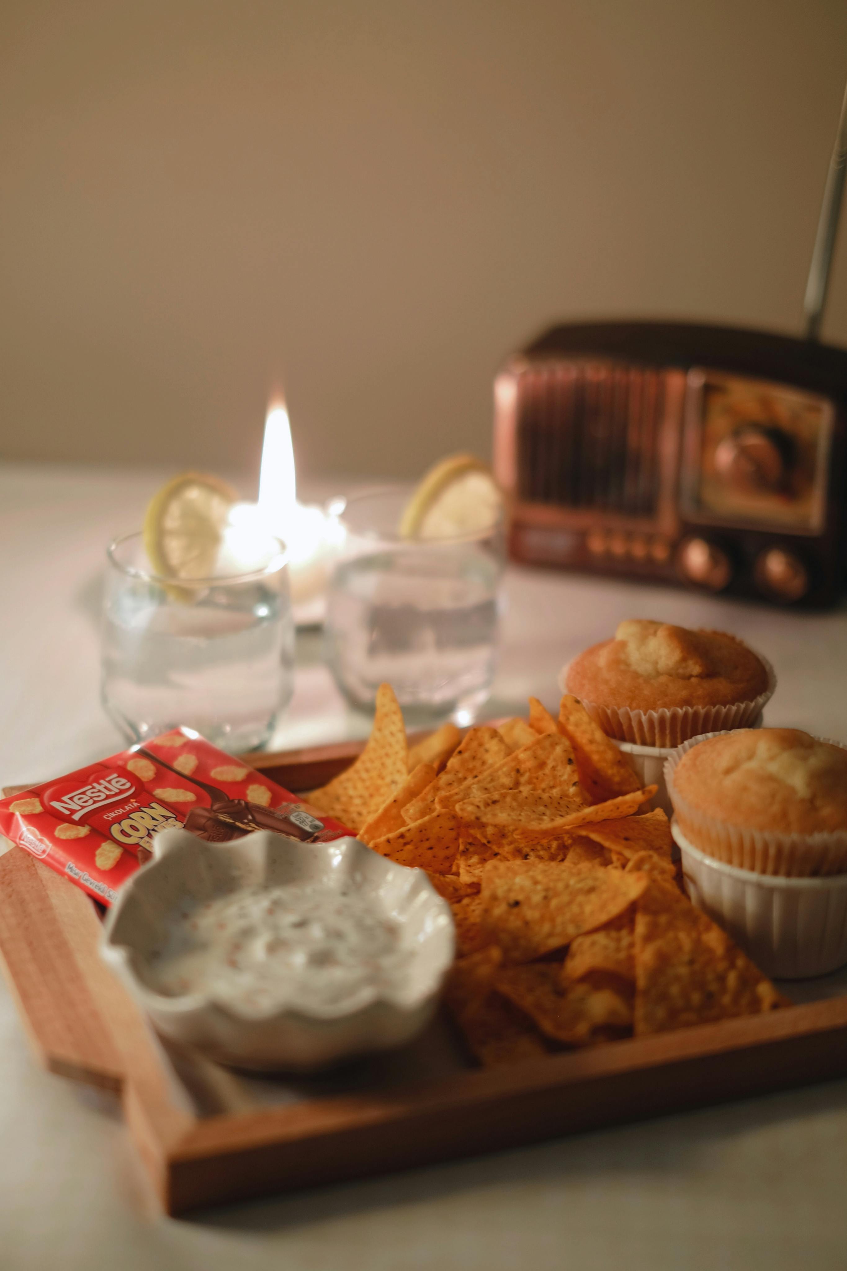 Chips, Sauce and Cupcakes on Tray · Free Stock Photo