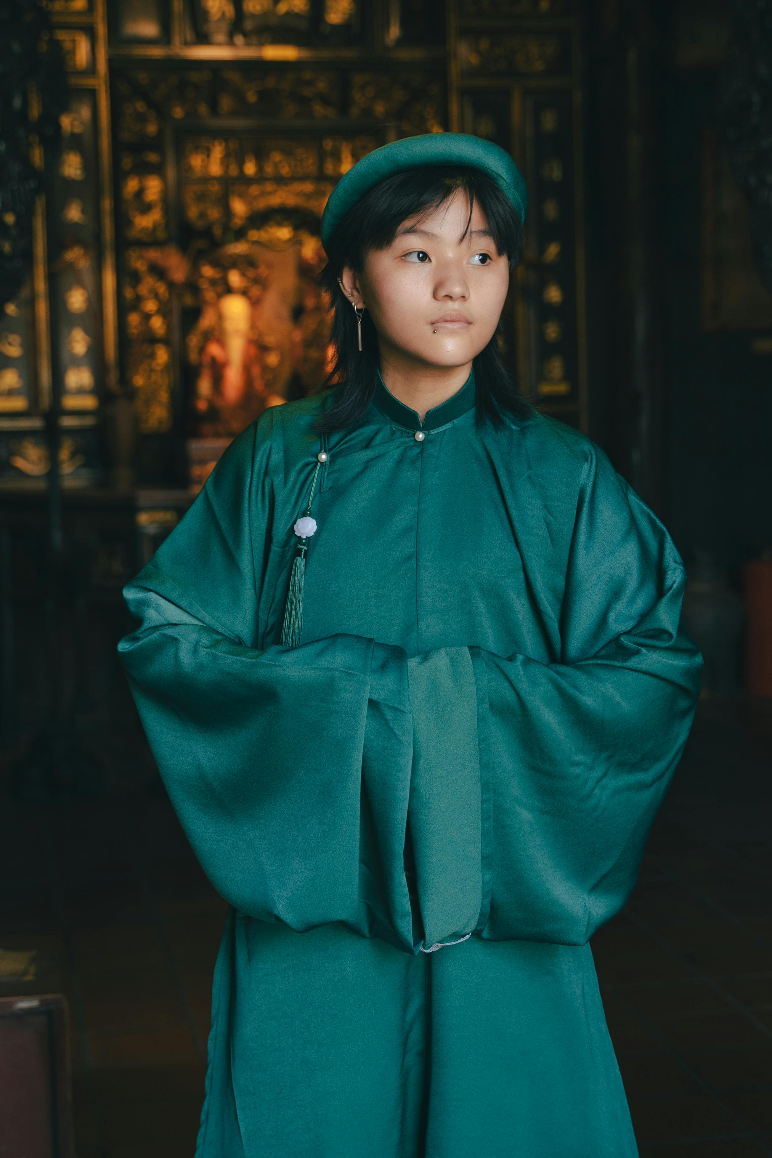 Portrait of Woman in Green, Traditional Clothing · Free Stock Photo