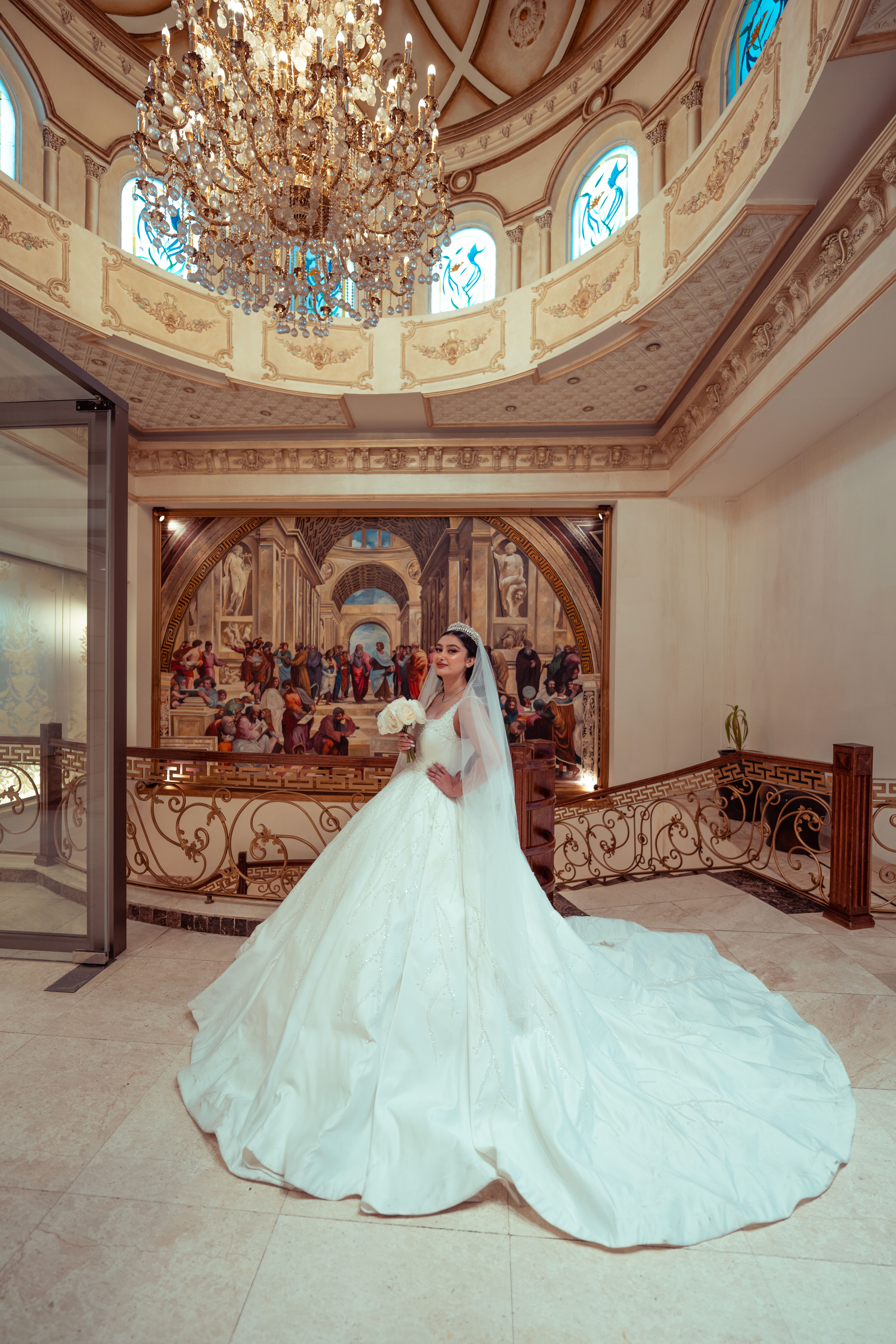 Bride with a Veil and a Bouquet Posing in a Sumptuous Interior · Free ...