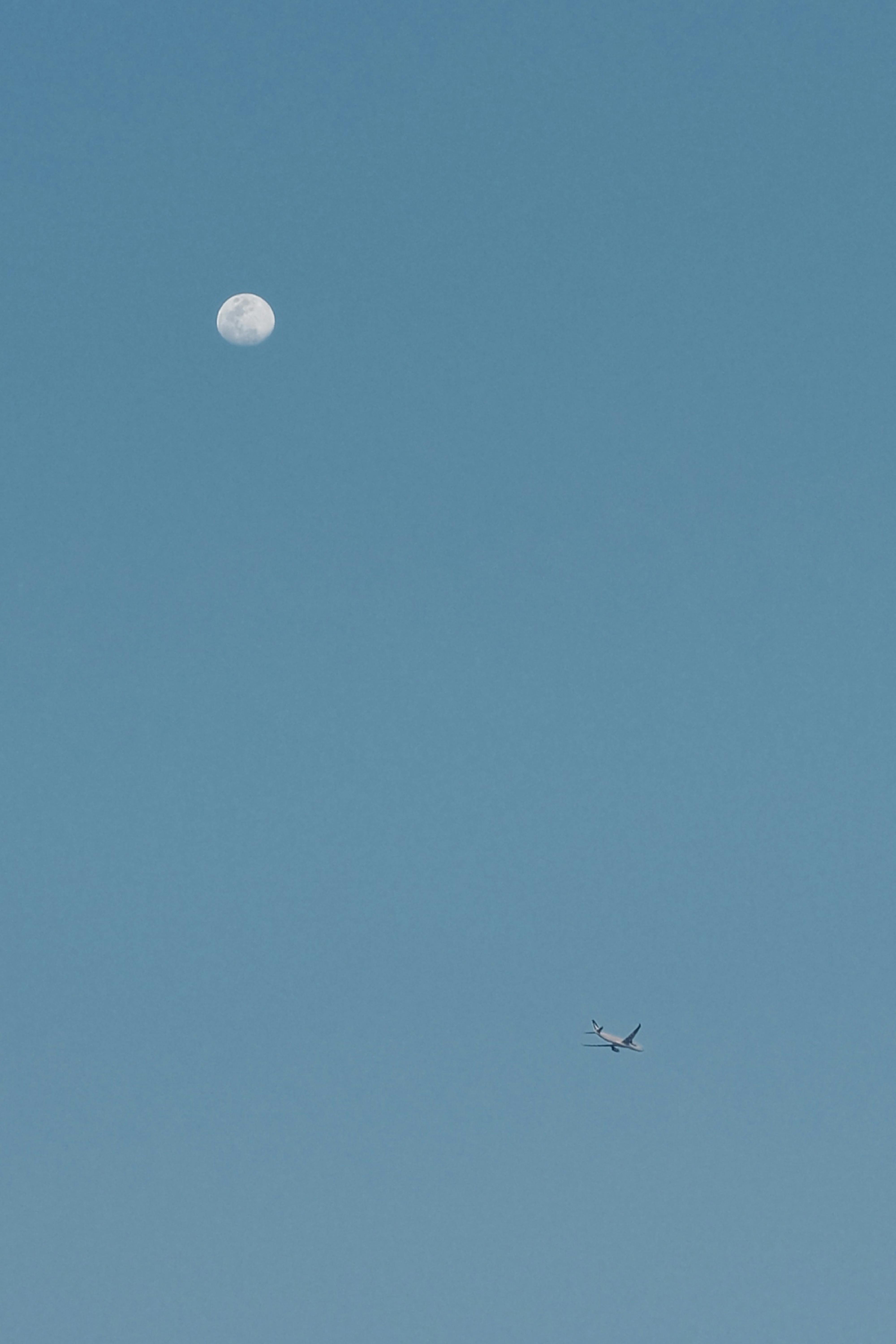Moon and Airplane on Blue Sky · Free Stock Photo