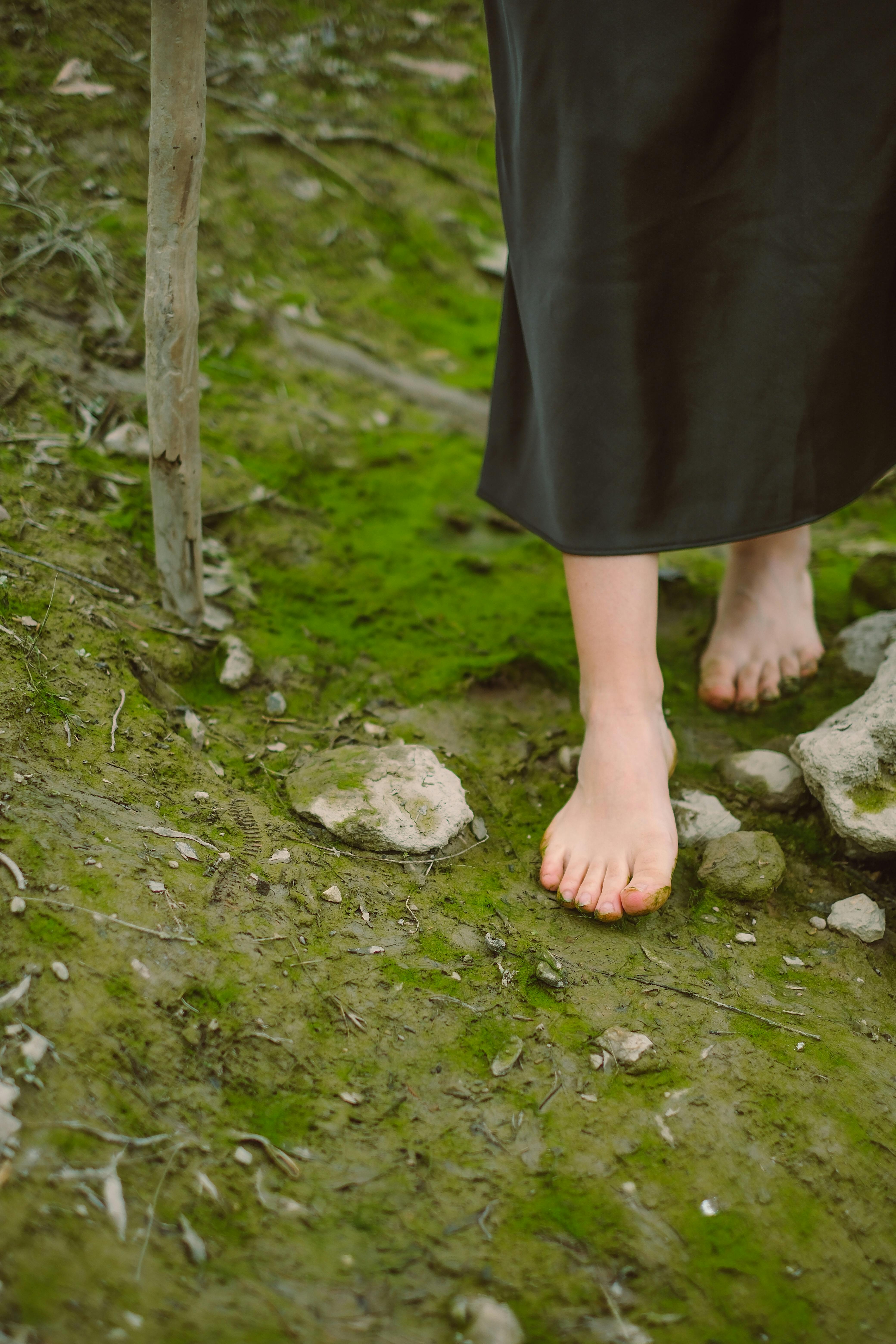 Walking Barefoot on Mossy Wet Soil · Free Stock Photo