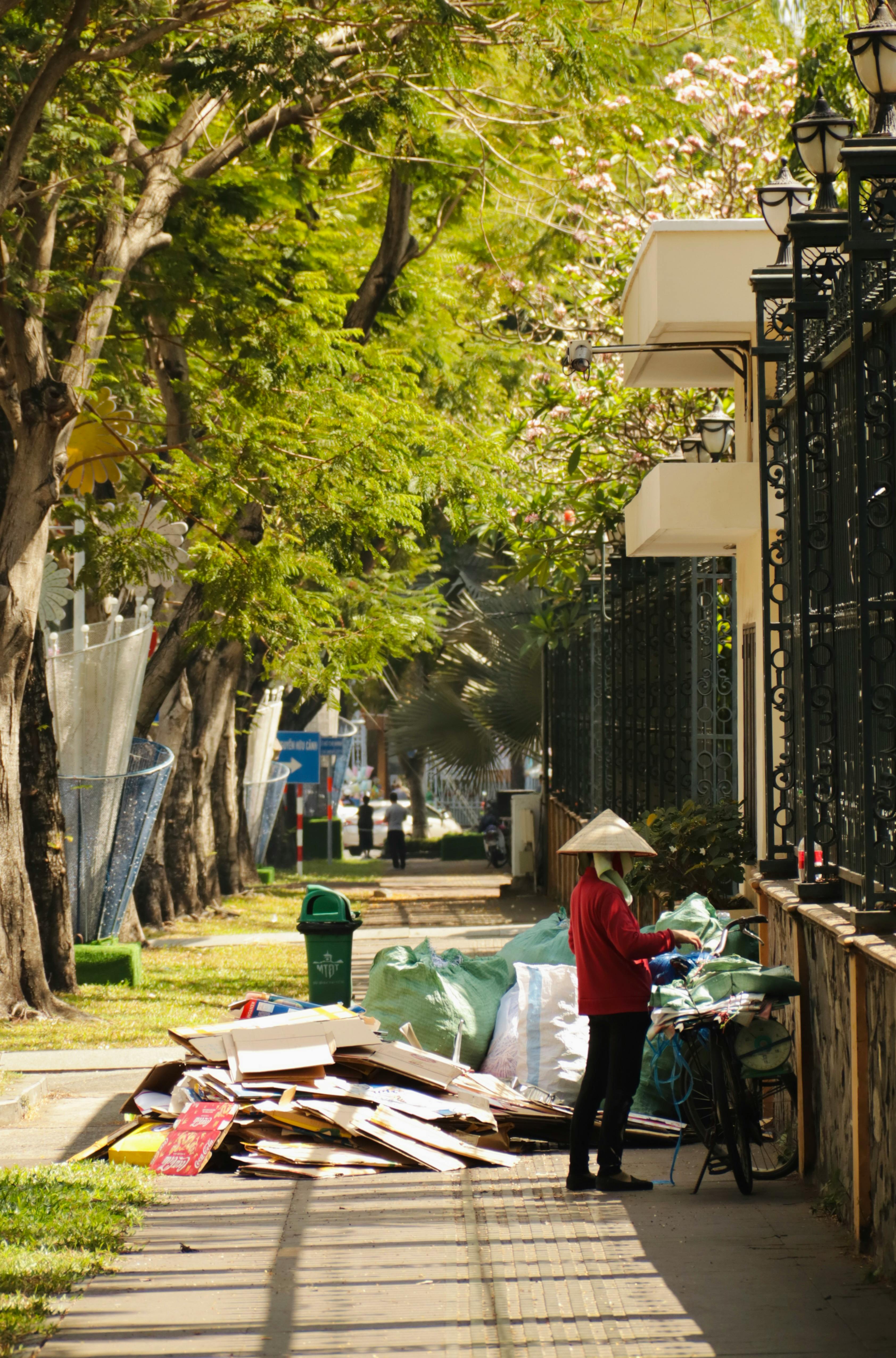Person Segregating Trash on a Street · Free Stock Photo