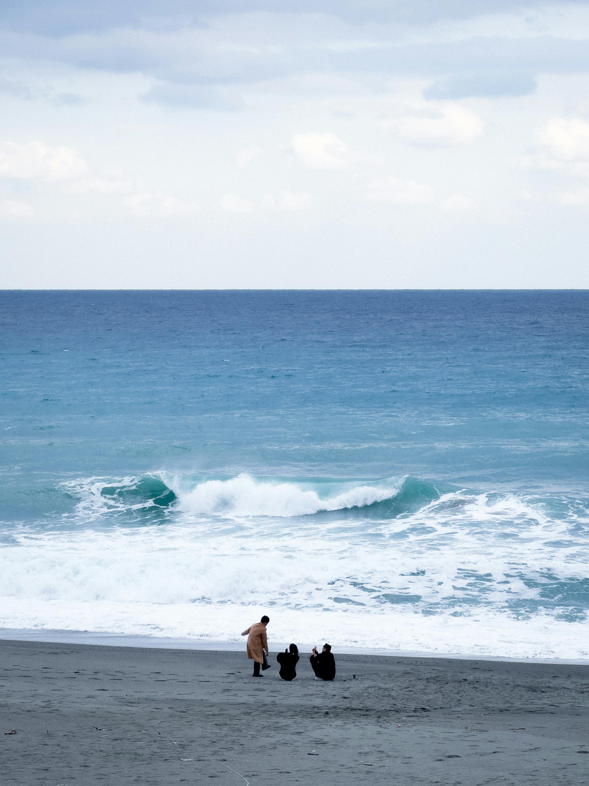 Group on Beach Looking at Waves · Free Stock Photo