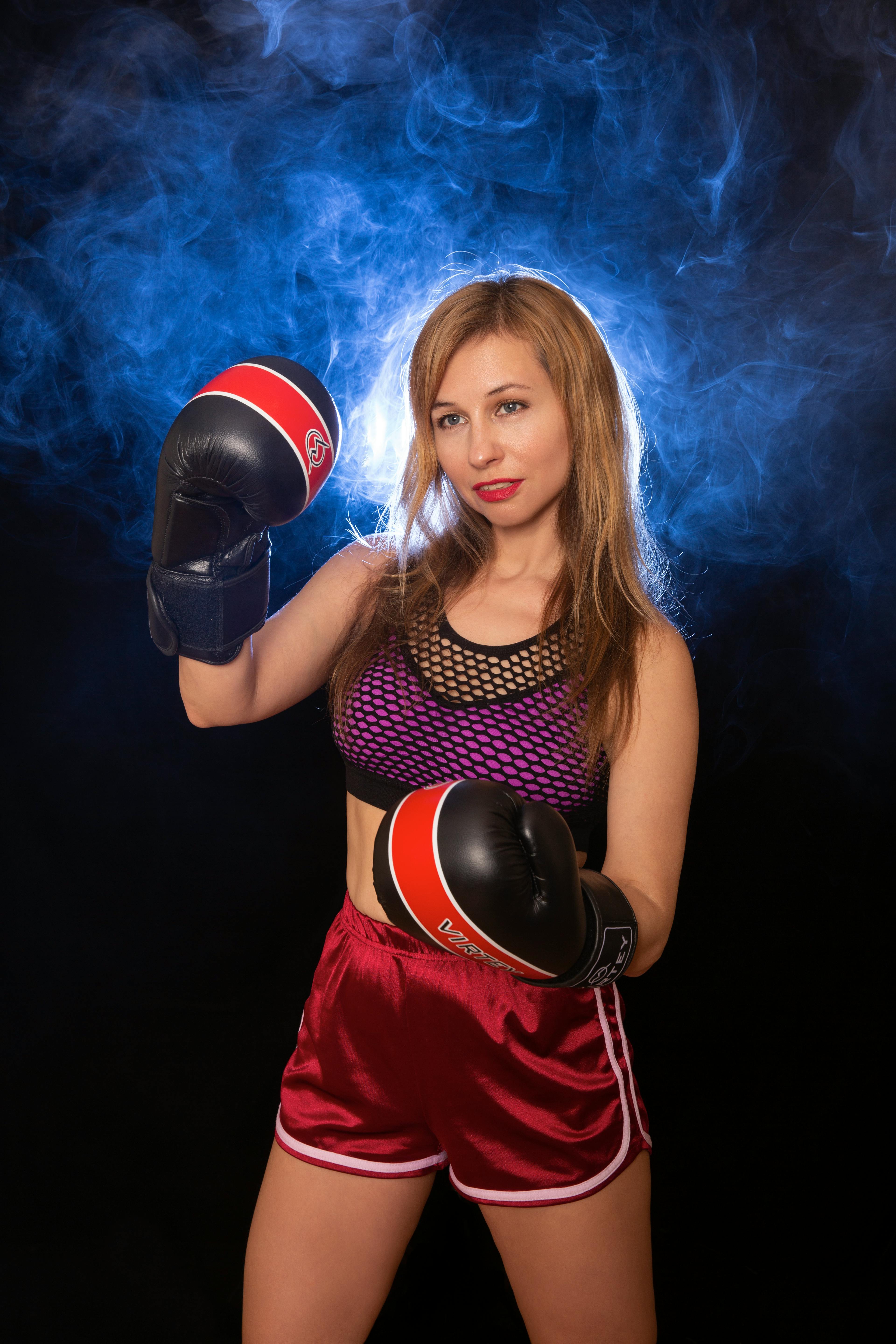 Woman in Black Panty Wearing Black Boxing Gloves Posing for Picture ...