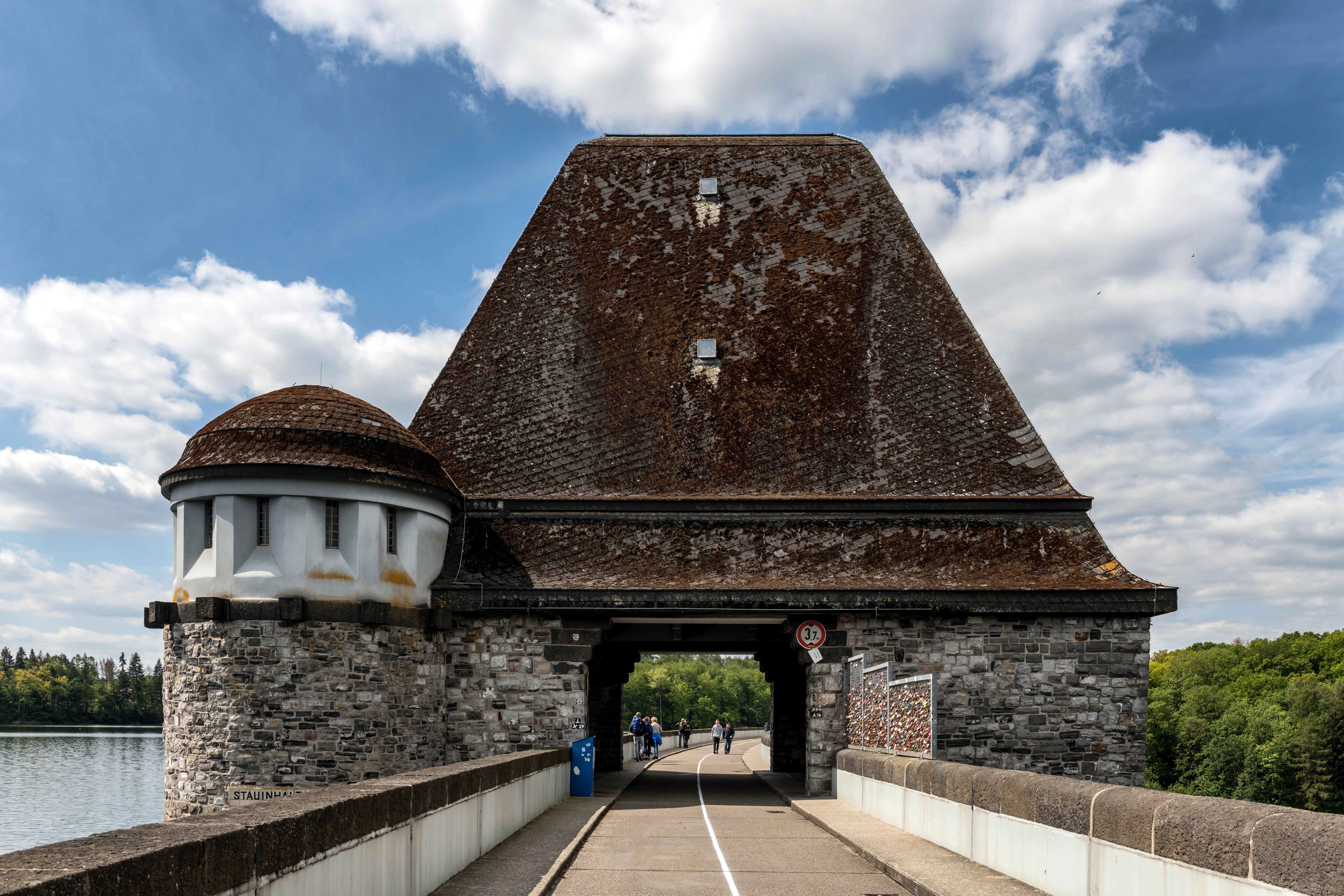View of a Walkway and Tunnel on the Dam on the Mohnesee Lake in Germany ...