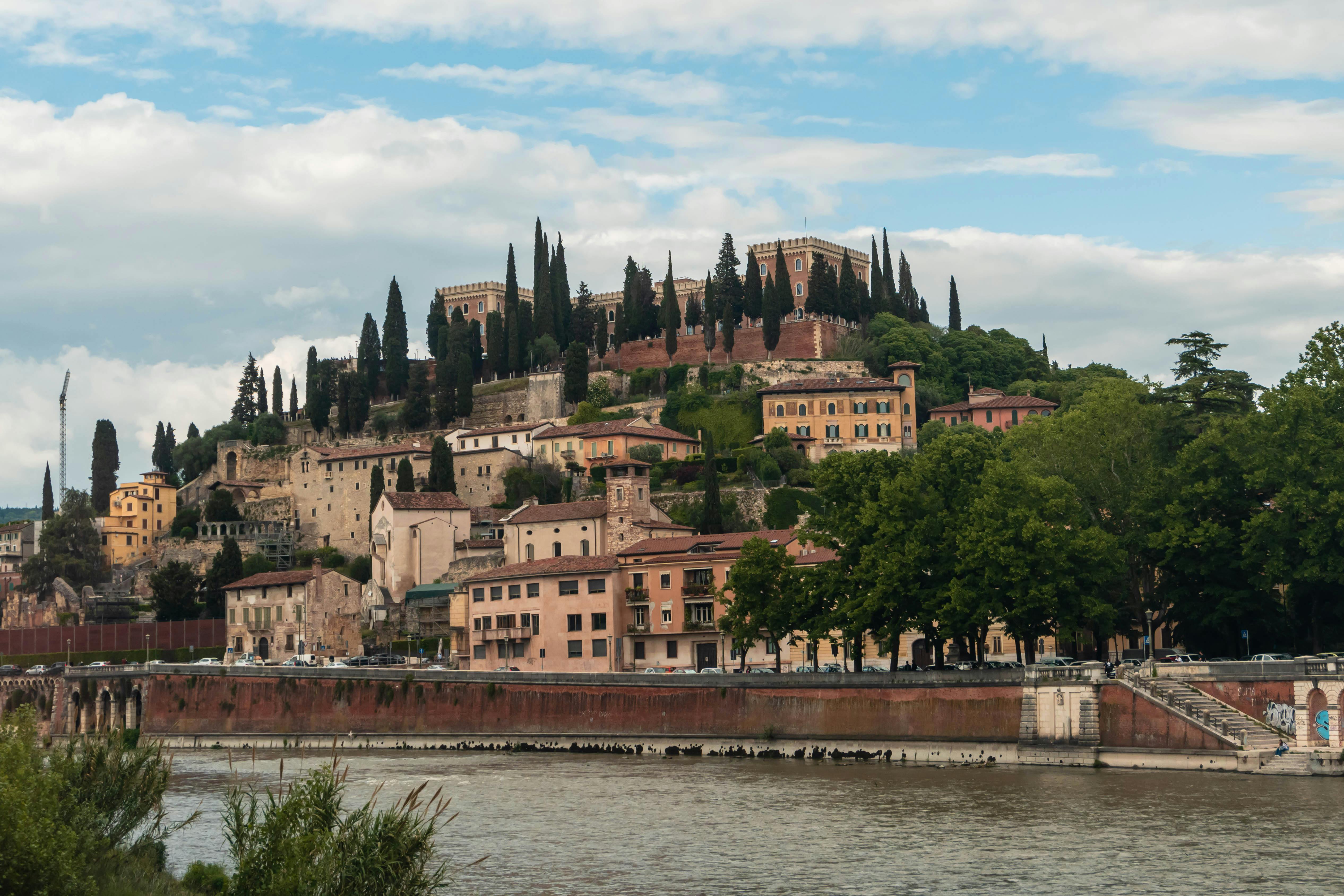 The Castle of Saint Peter in Verona in Italy on a Hill next to River ...