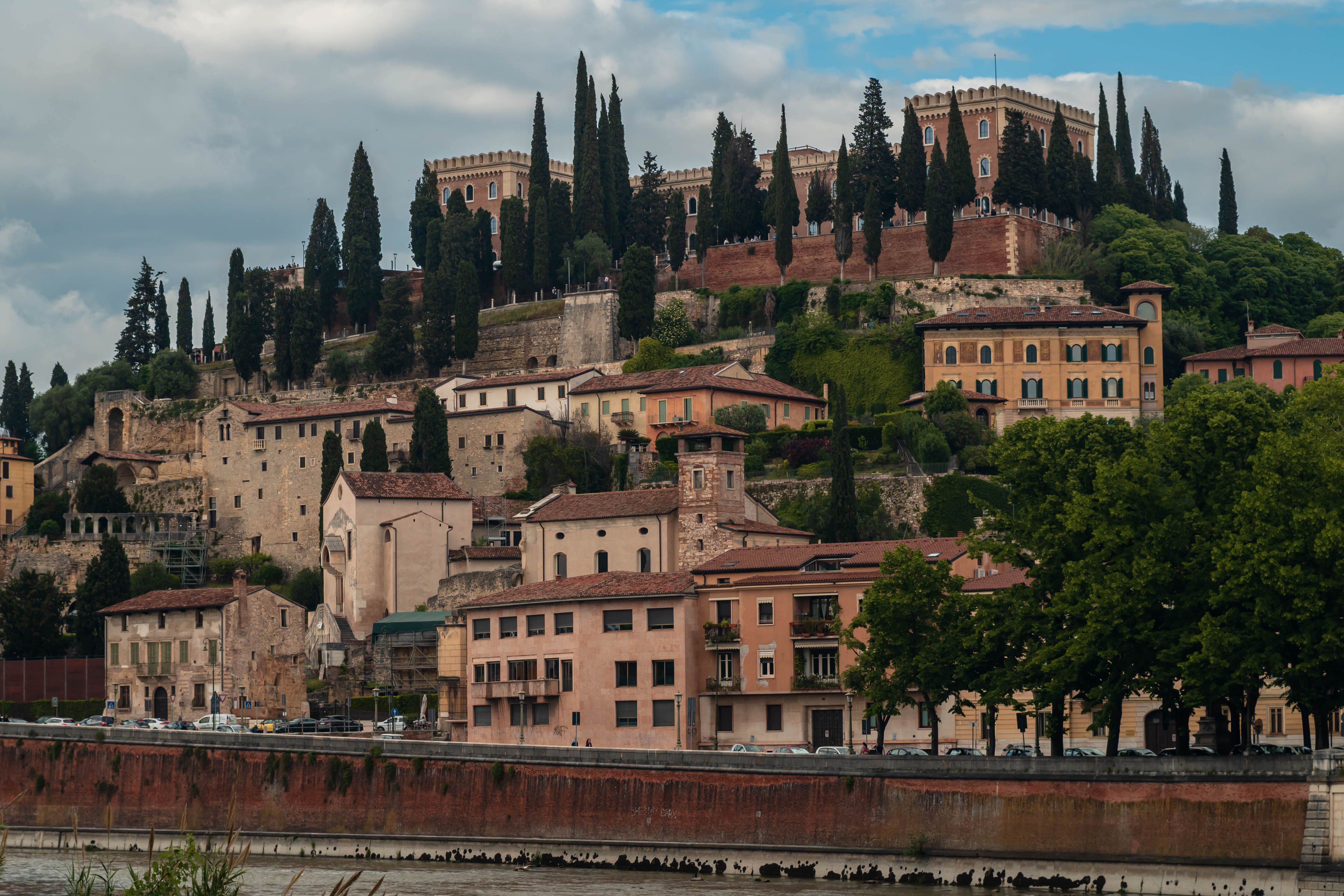 Buildings on a Hill with the Castle of Saint Peter in Verona in Italy ...
