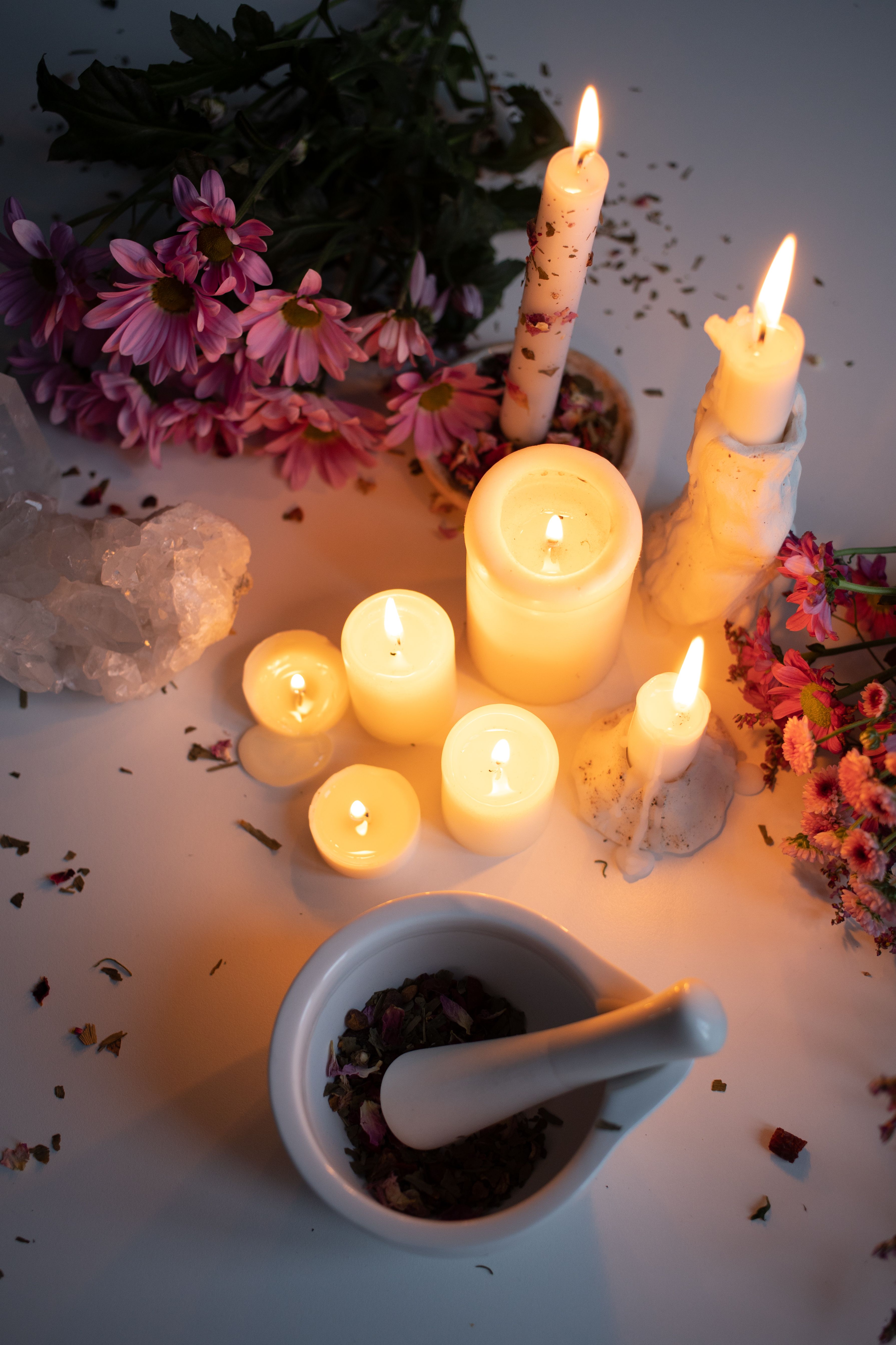 Mortar and Pestle by Burning Candles · Free Stock Photo