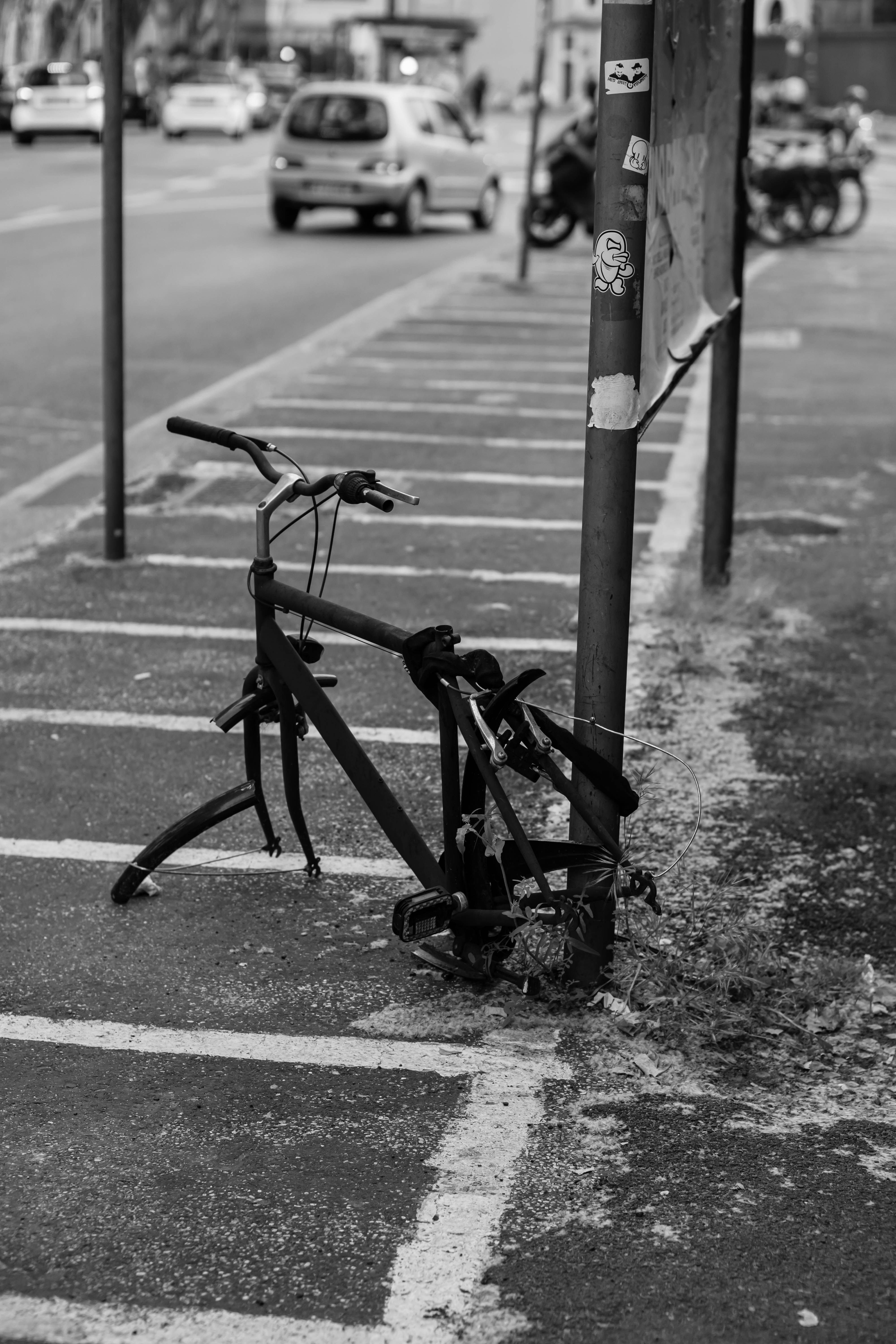 Broken Bike Locked to Pole · Free Stock Photo