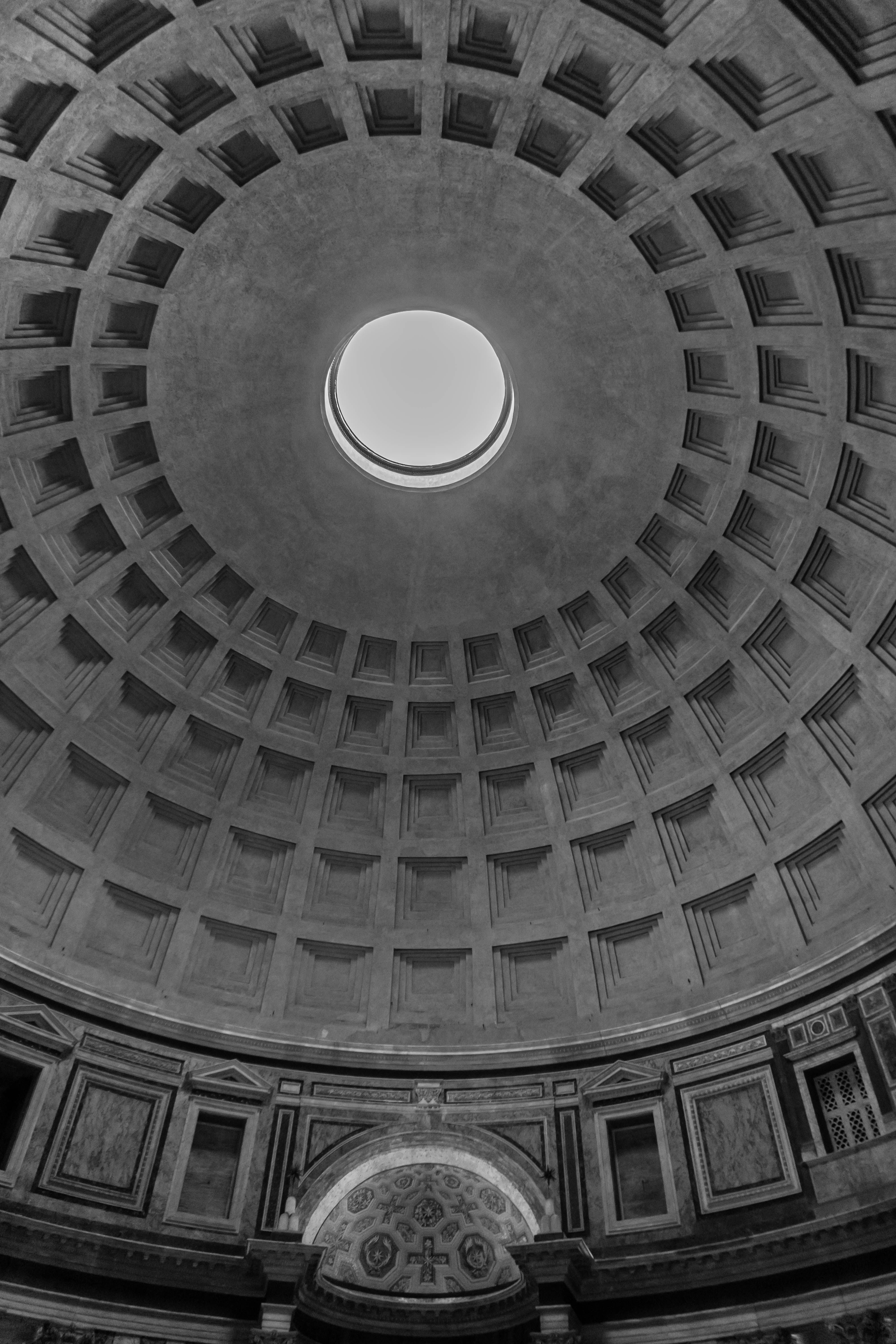 Black and White Photo of the Ceiling Inside the Pantheon, Rome, Italy ...
