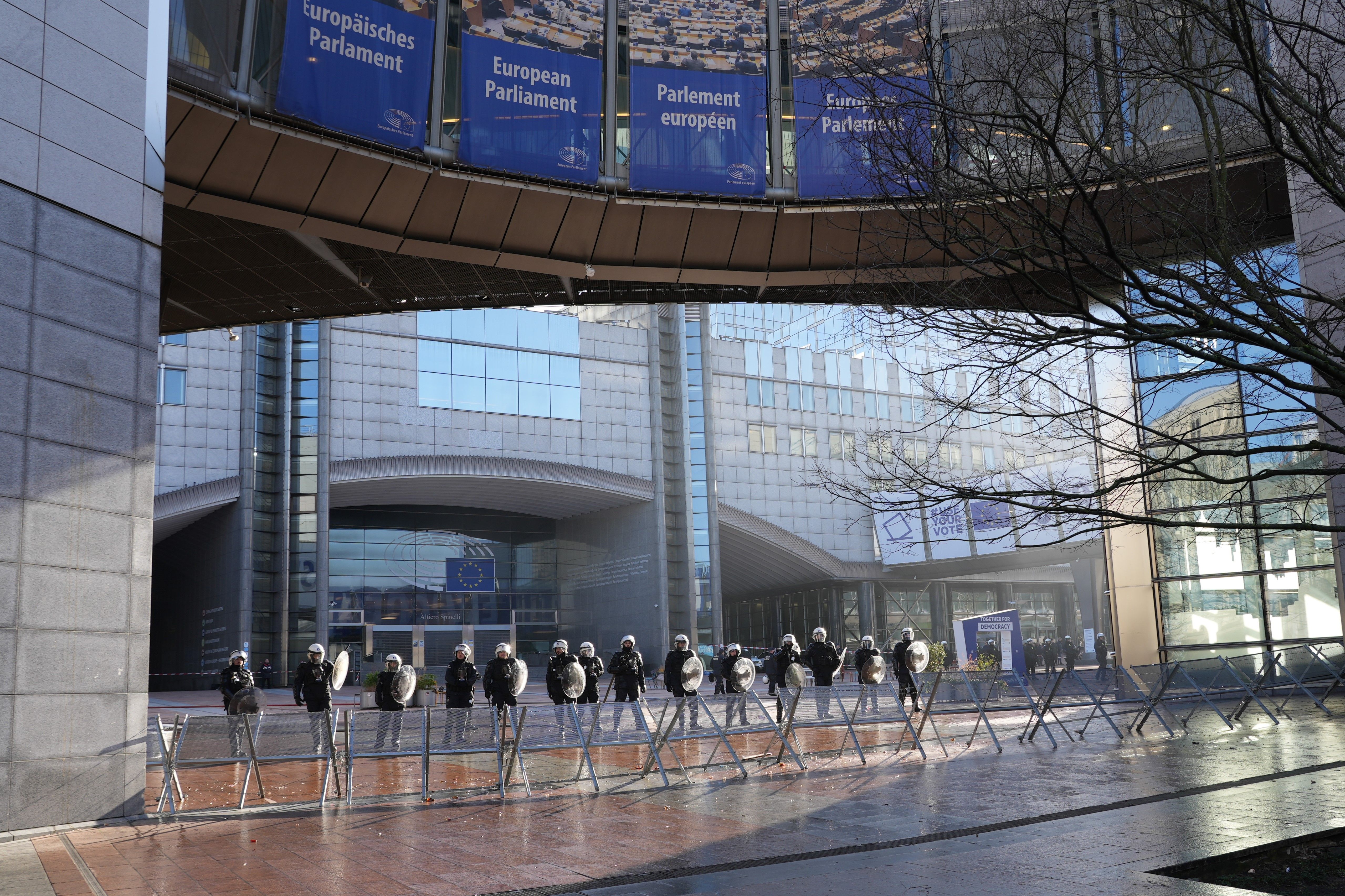 Police Defending European Parliament on Protest · Free Stock Photo