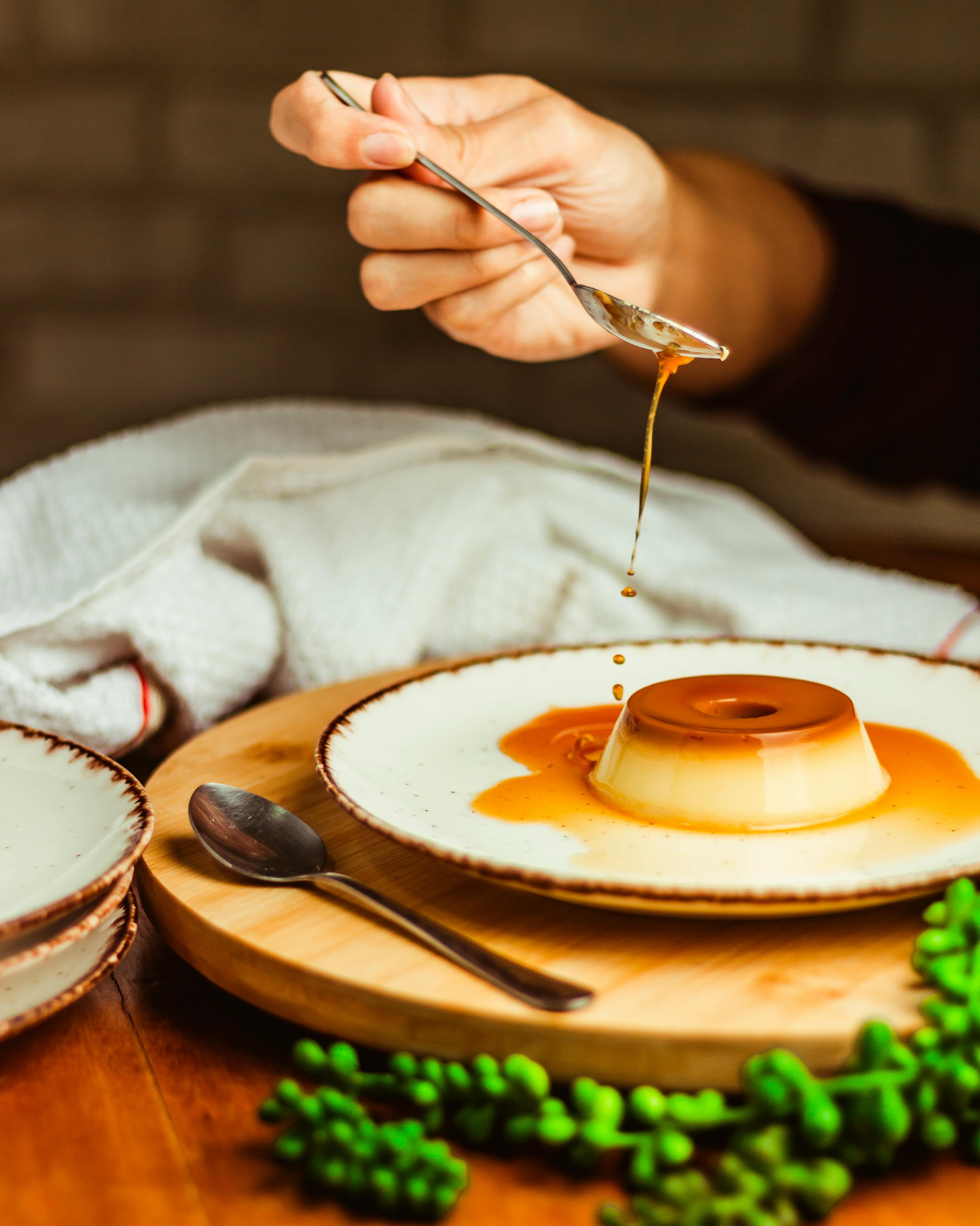 Eating Caramel Pudding · Free Stock Photo