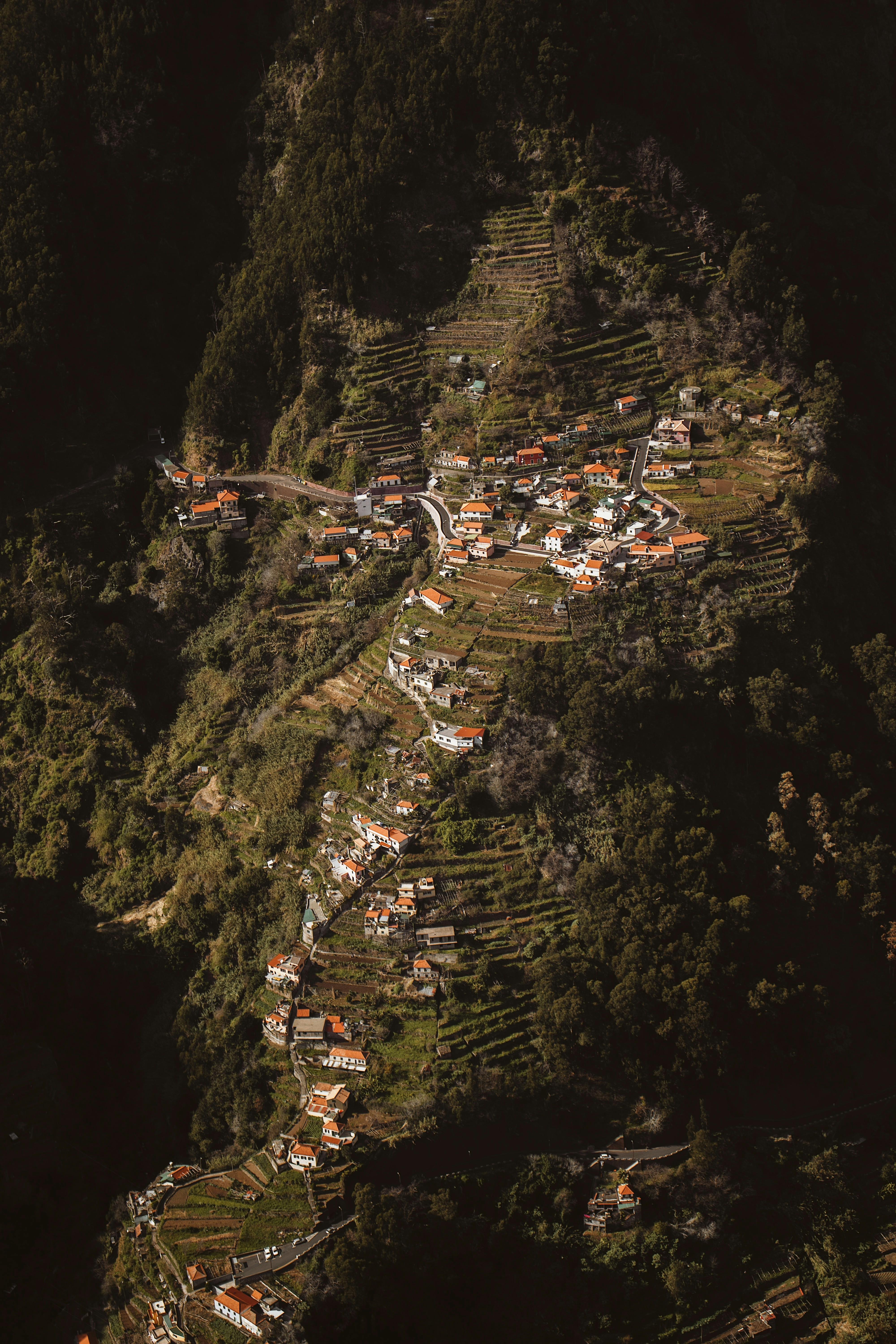 Birds Eye View of Village in Mountains · Free Stock Photo