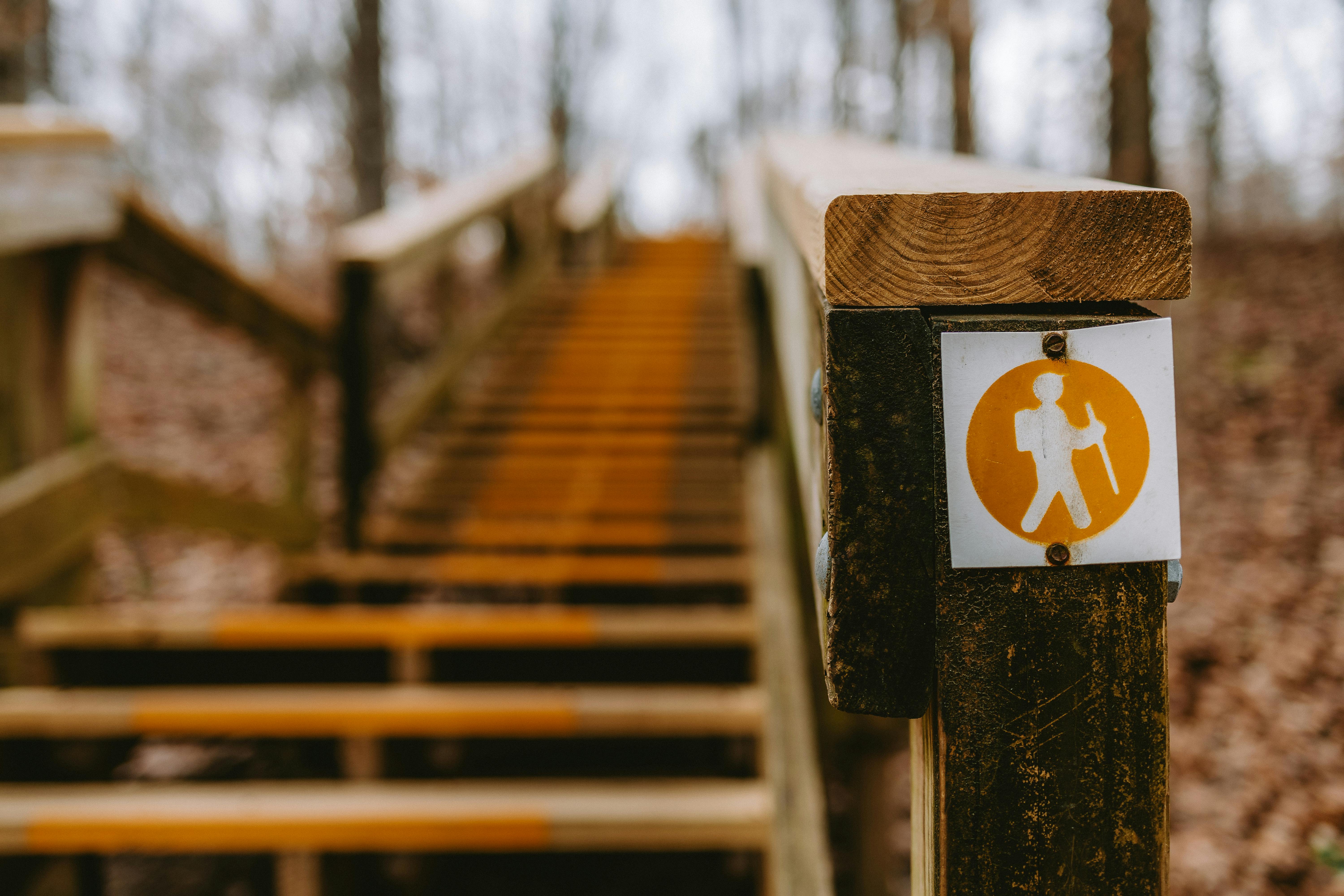 Close-up of a Hiking Trail Mark on Wooden Steps in a Forest · Free ...