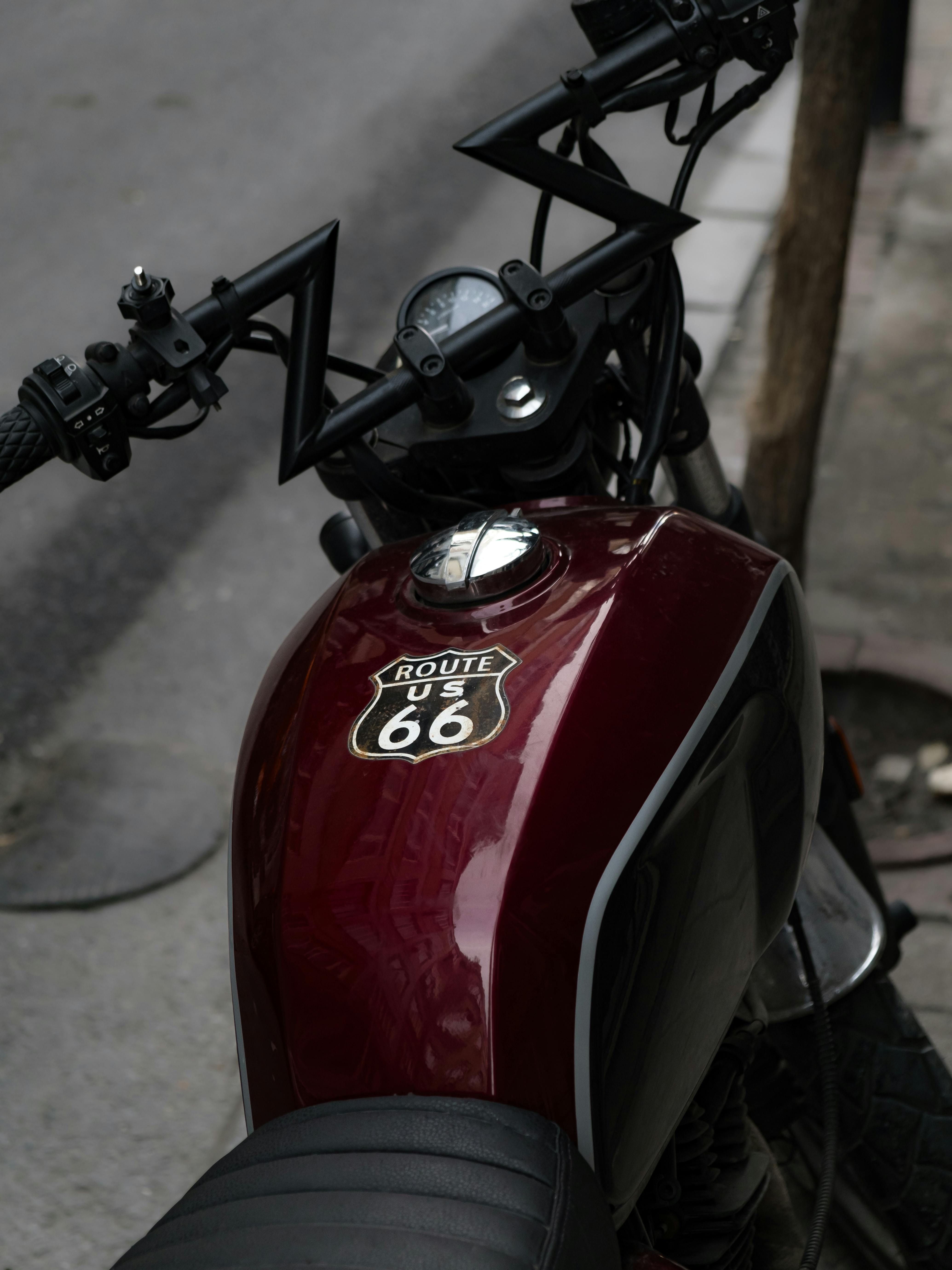 Route 66 Sticker on Red Motorbike · Free Stock Photo