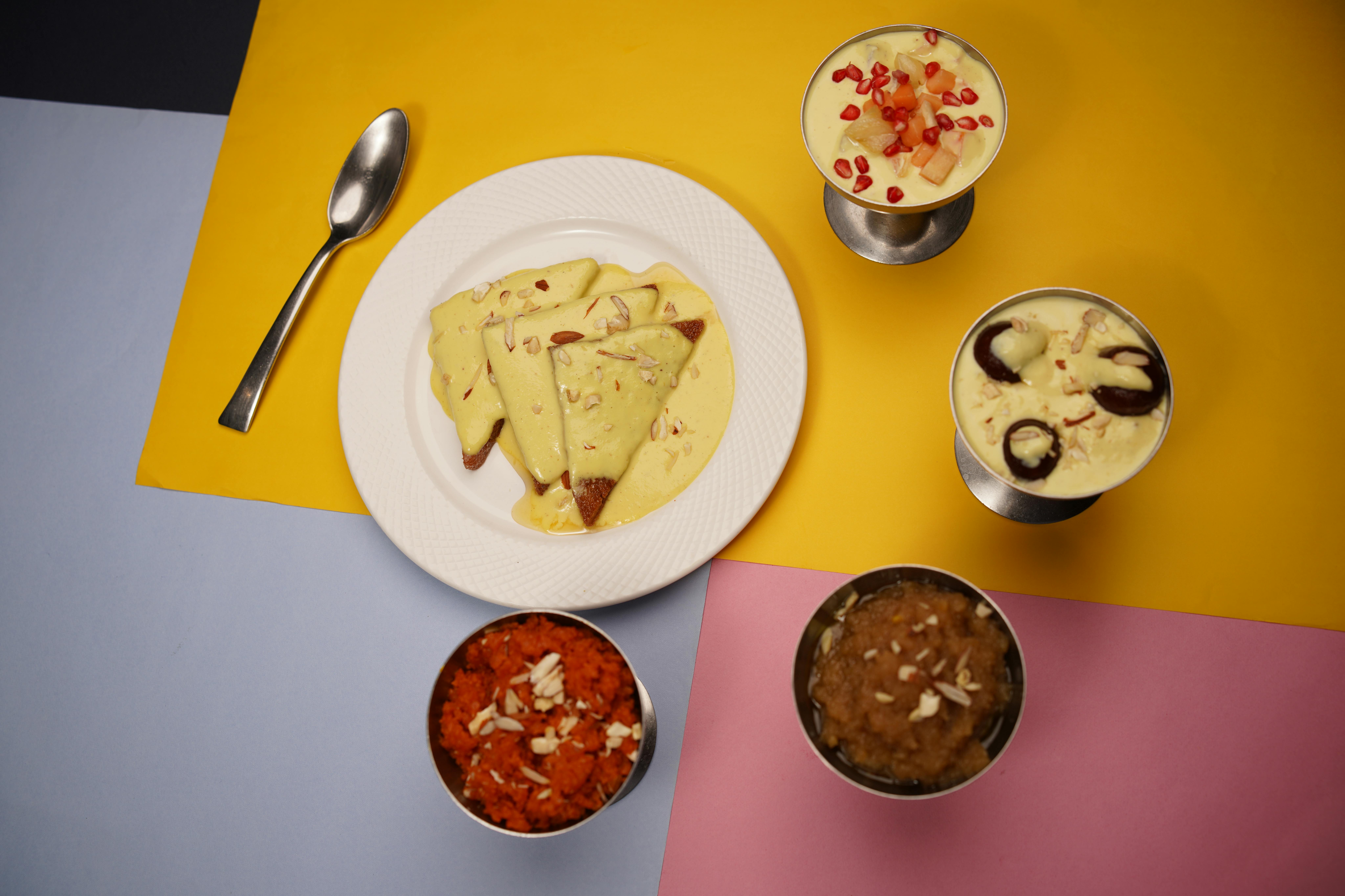 Top View of a Shahi Tukda Dish on a Plate against Colorful Background ...