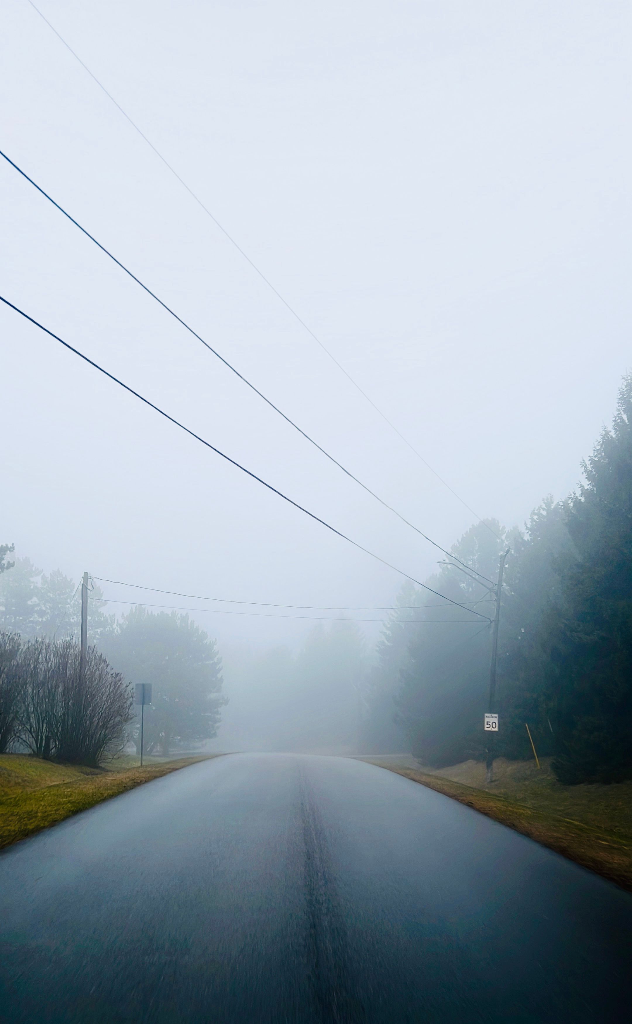 Power Lines and Fog over Road · Free Stock Photo