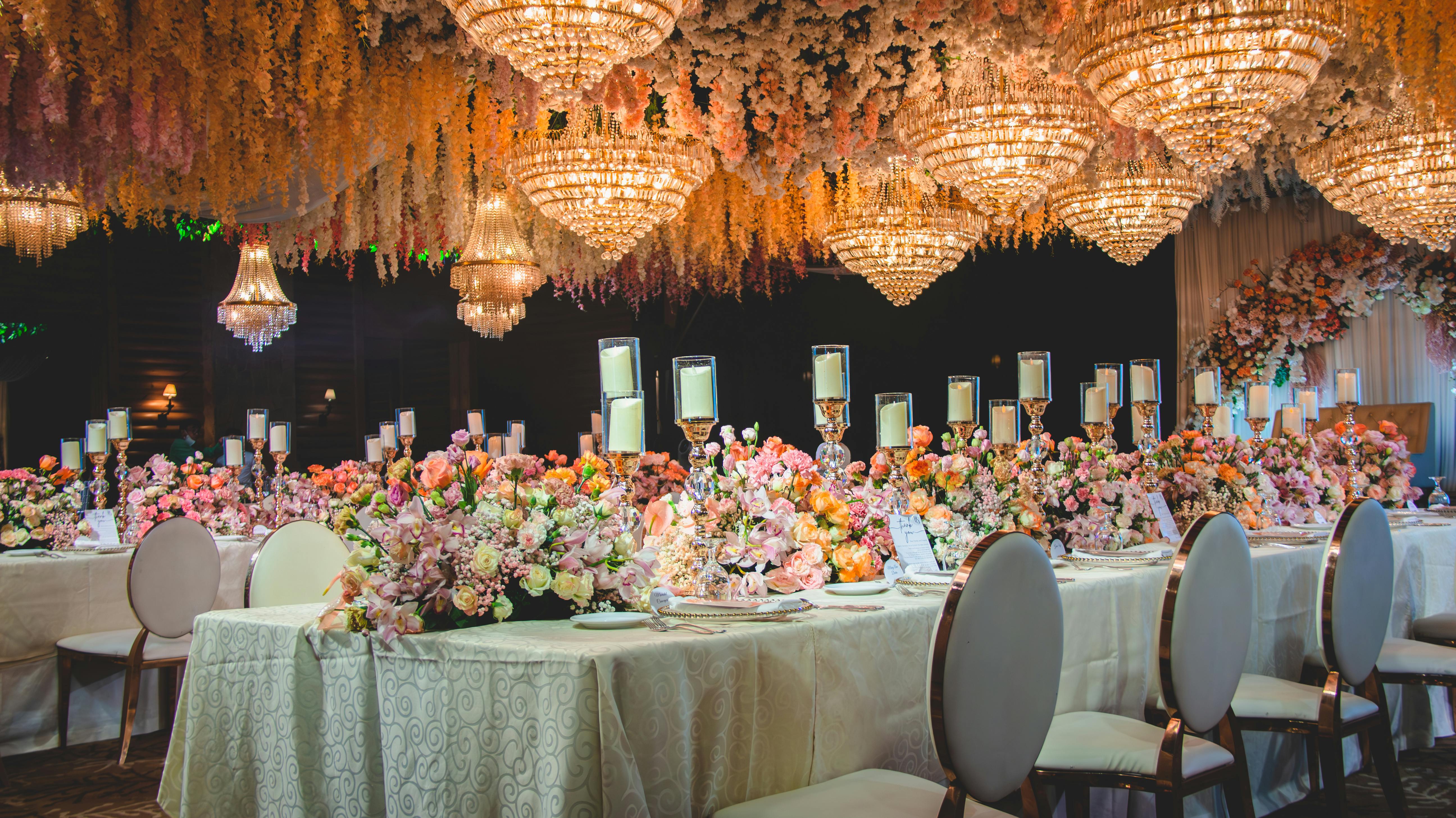Banquet Hall Decorated with Flowers · Free Stock Photo