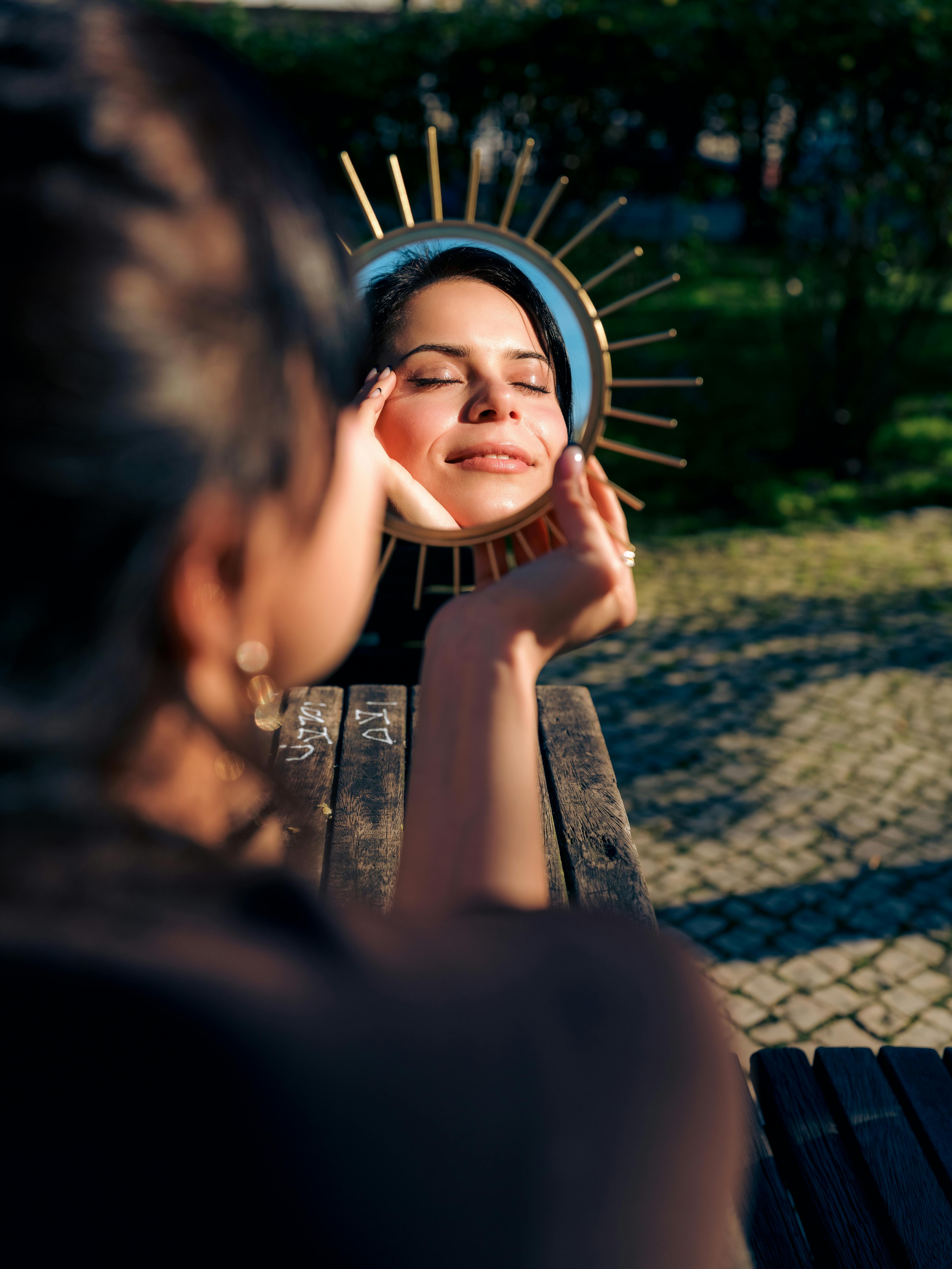 Reflection of Face in Mirror · Free Stock Photo