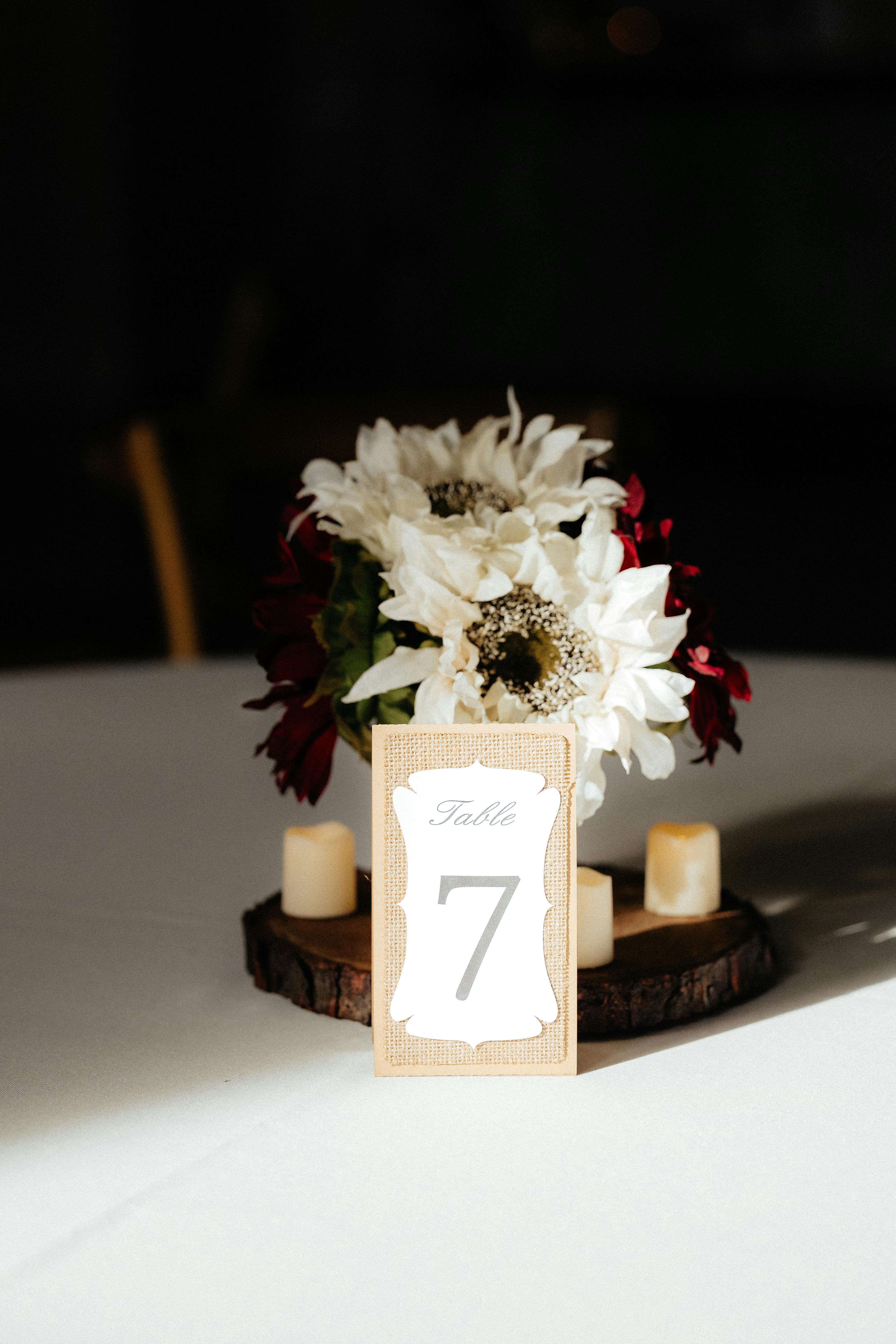Flowers and Number on Wedding Table · Free Stock Photo