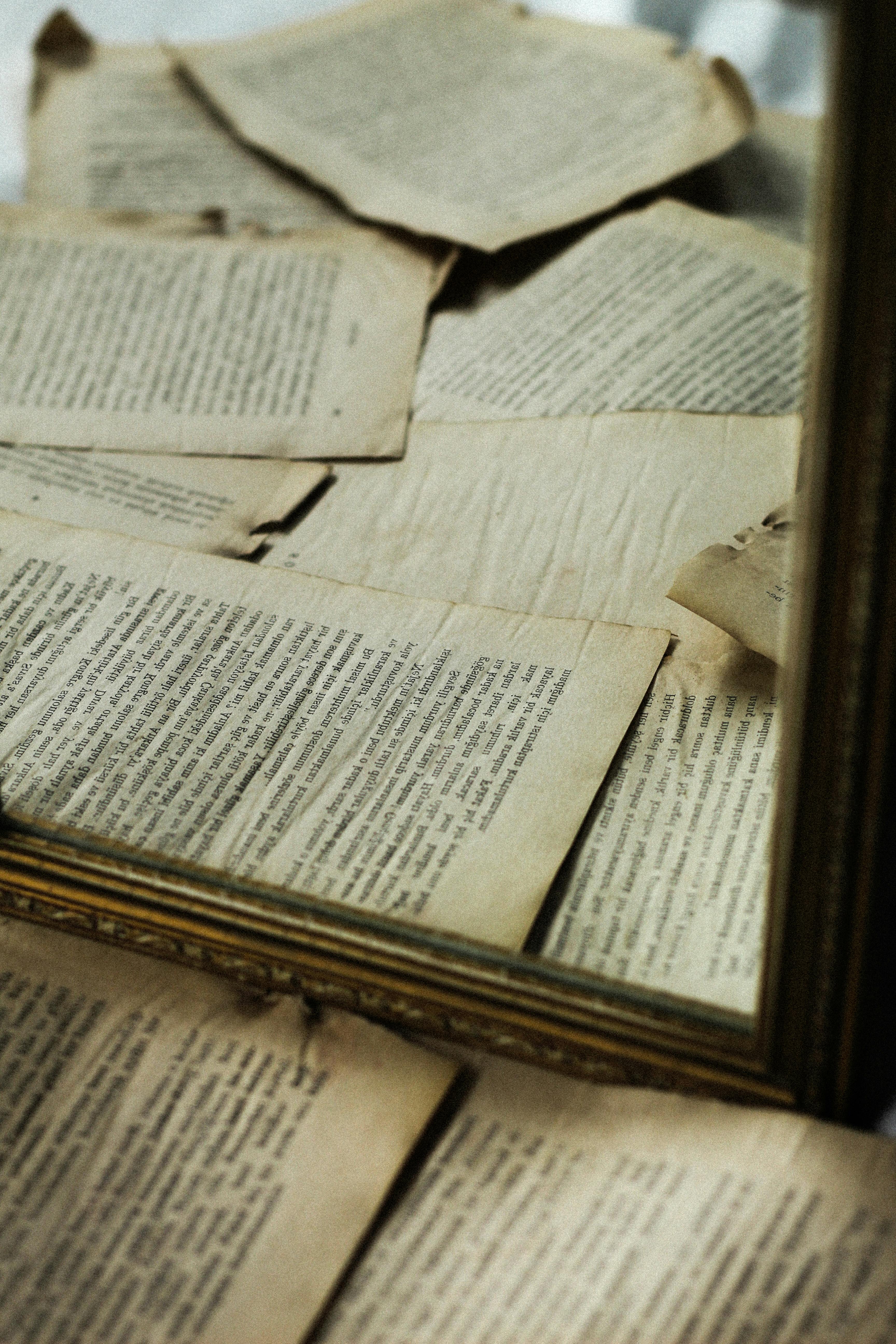 Printed Book Pages Reflected in a Mirror · Free Stock Photo