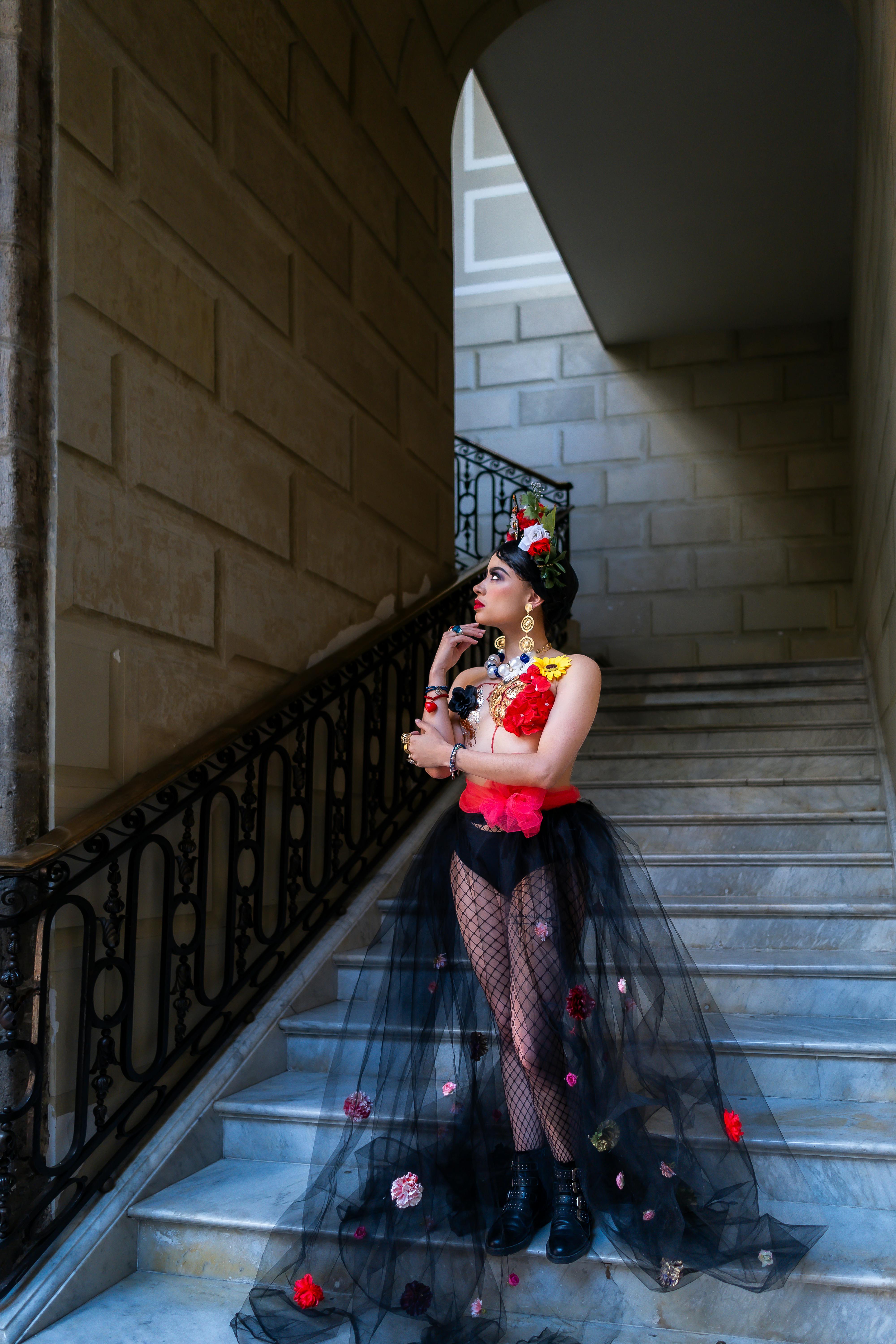 Woman Wearing Traditional Dress on Stairs · Free Stock Photo