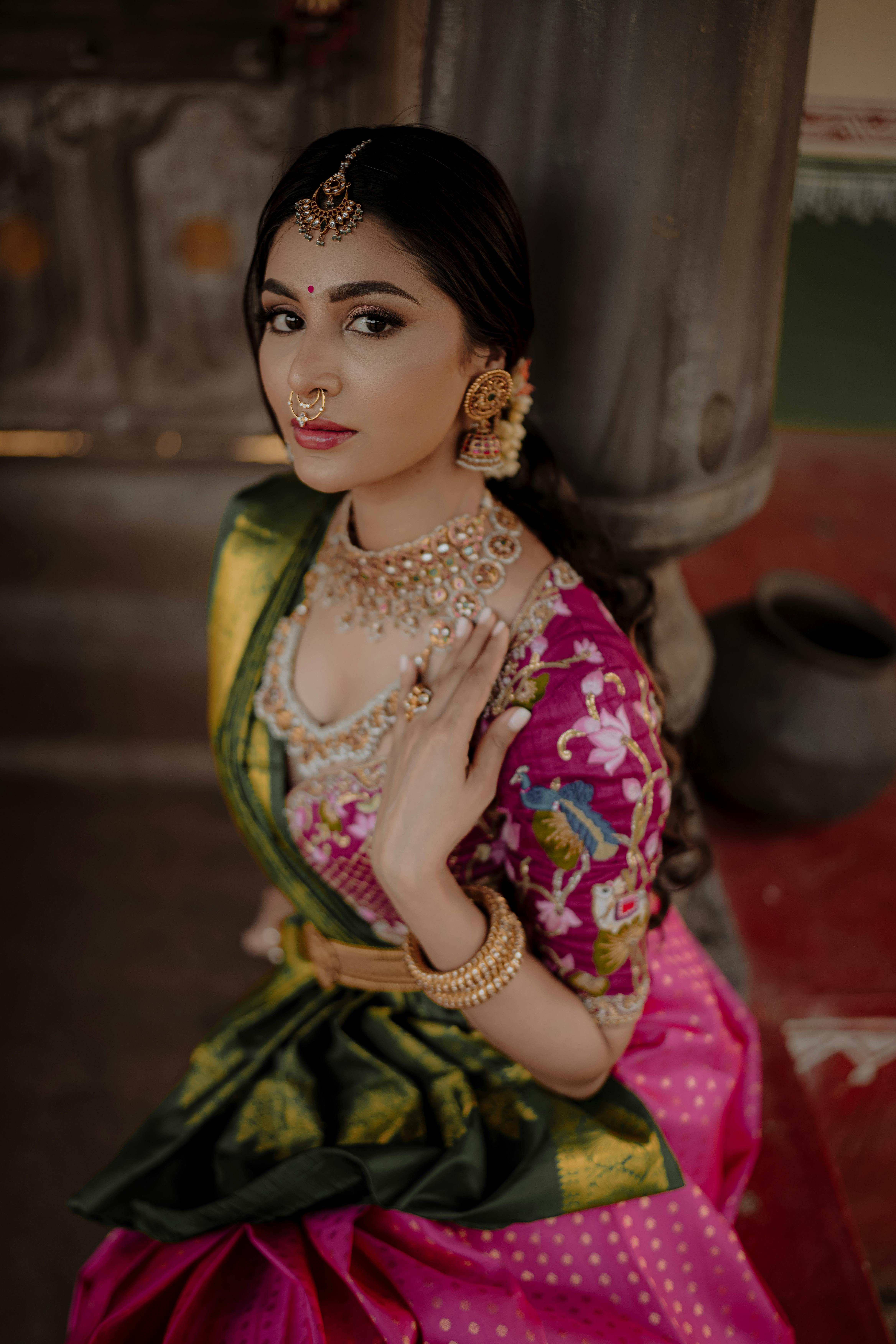 Portrait of a Female Model Wearing an Ornate Sari · Free Stock Photo