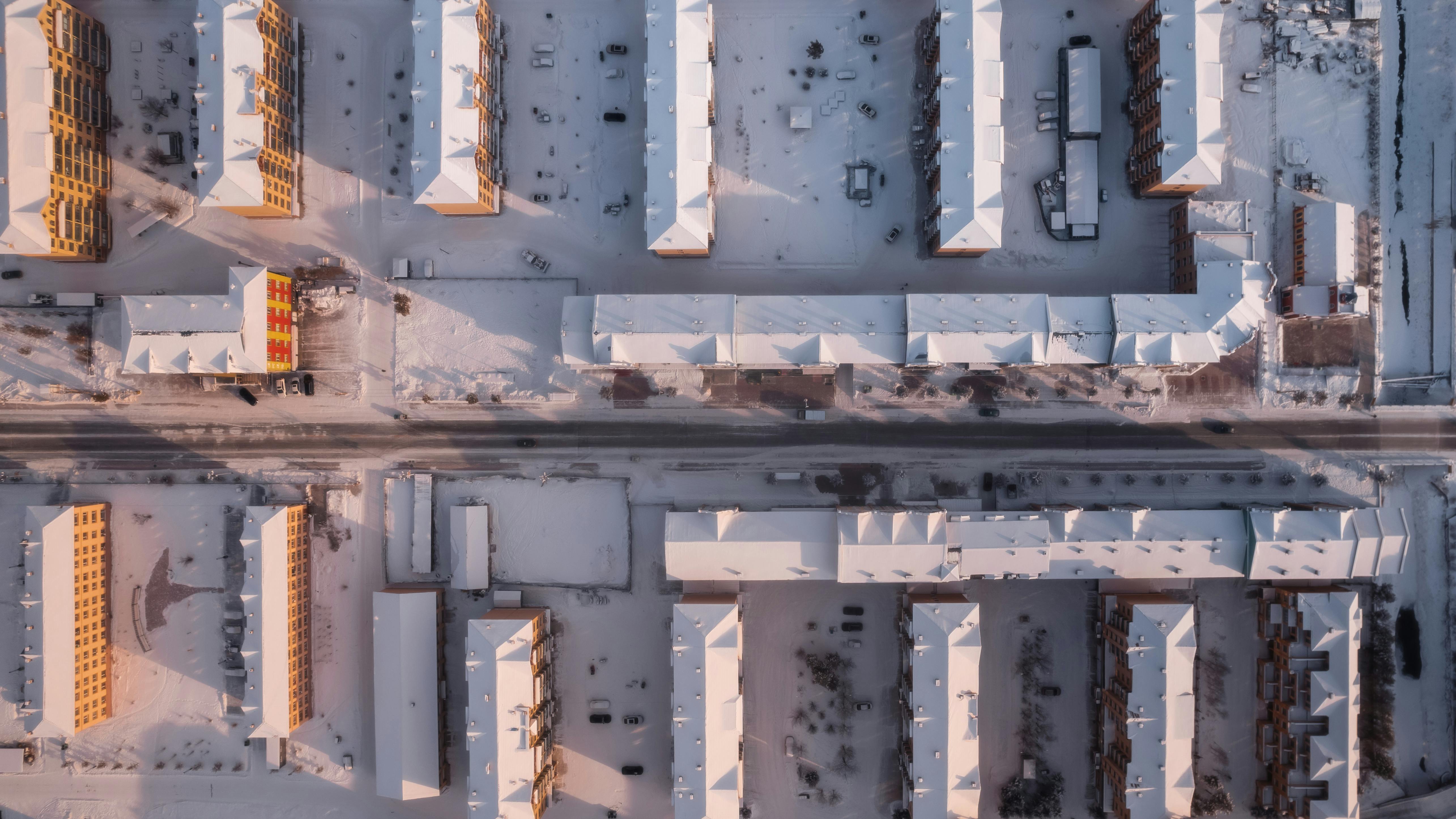 Bird's Eye Photography of Snow-covered Structures · Free Stock Photo