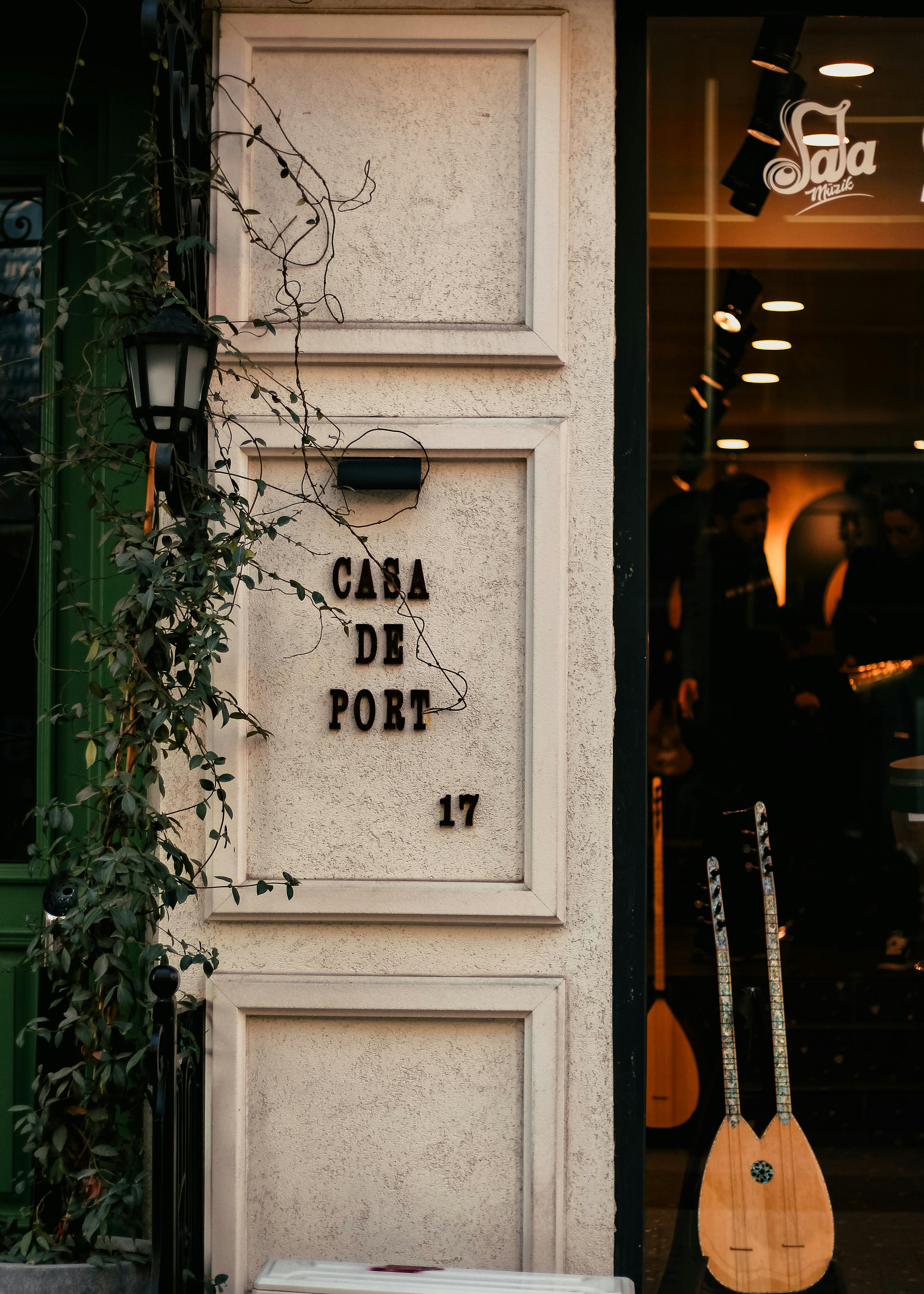 Guitars in Cafe Entrance · Free Stock Photo
