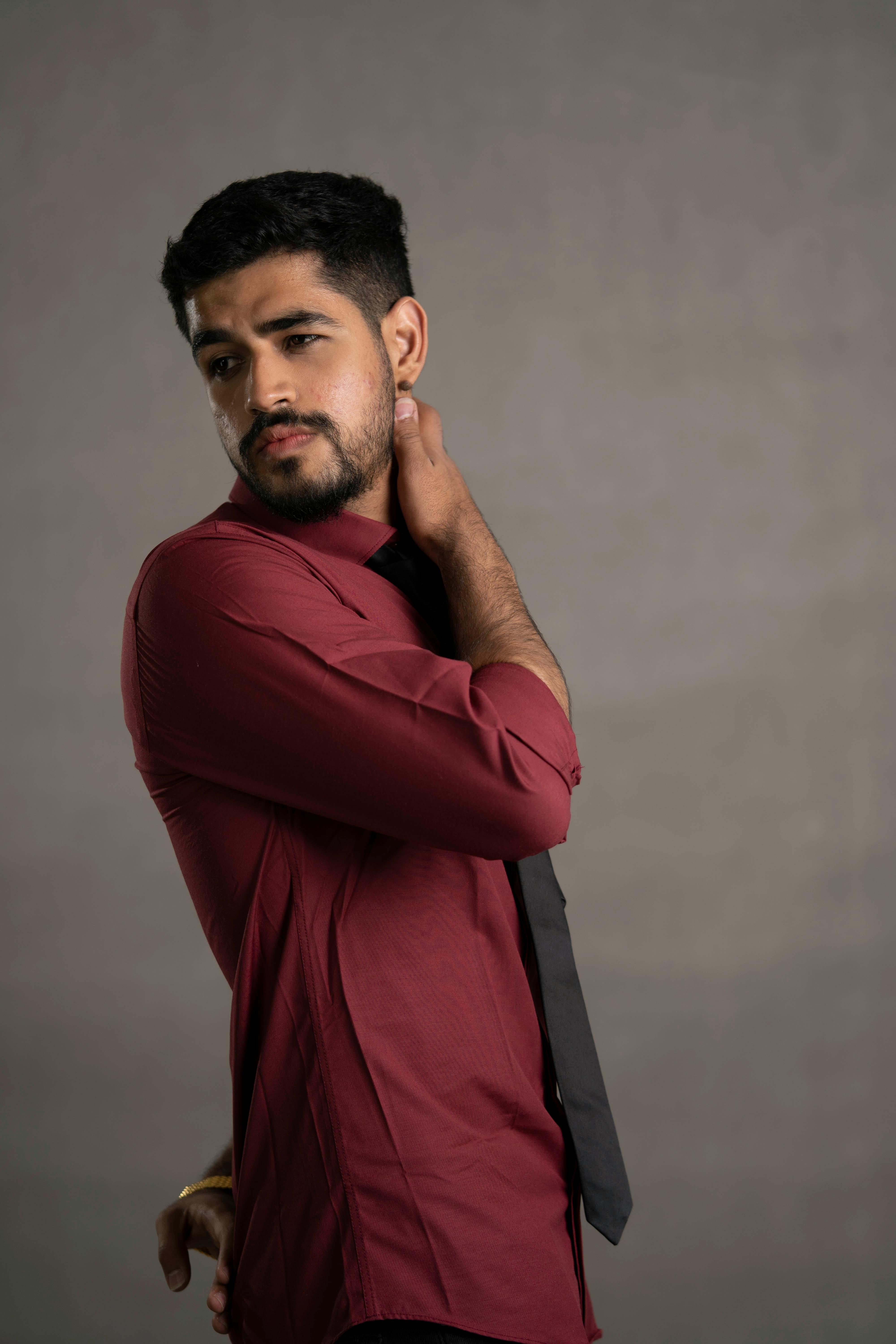 Brunette Man in Red Shirt · Free Stock Photo