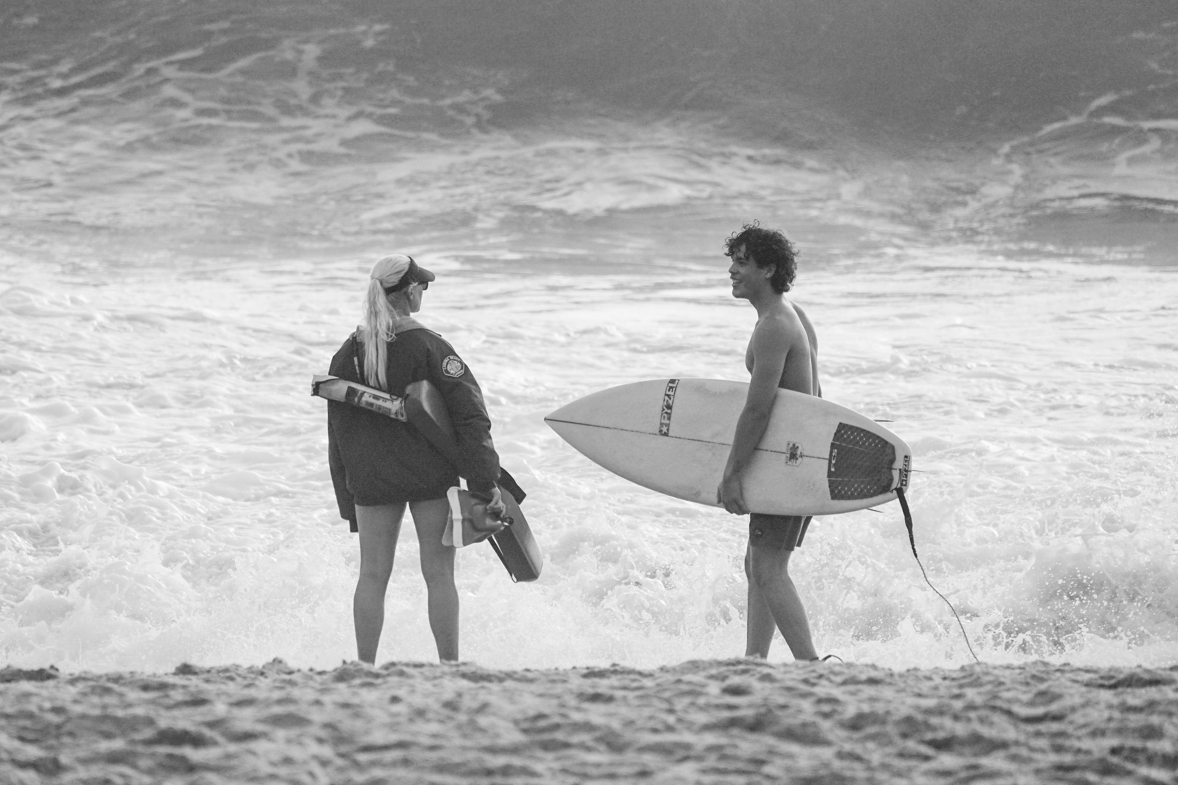 Back View of Surfers on Beach · Free Stock Photo