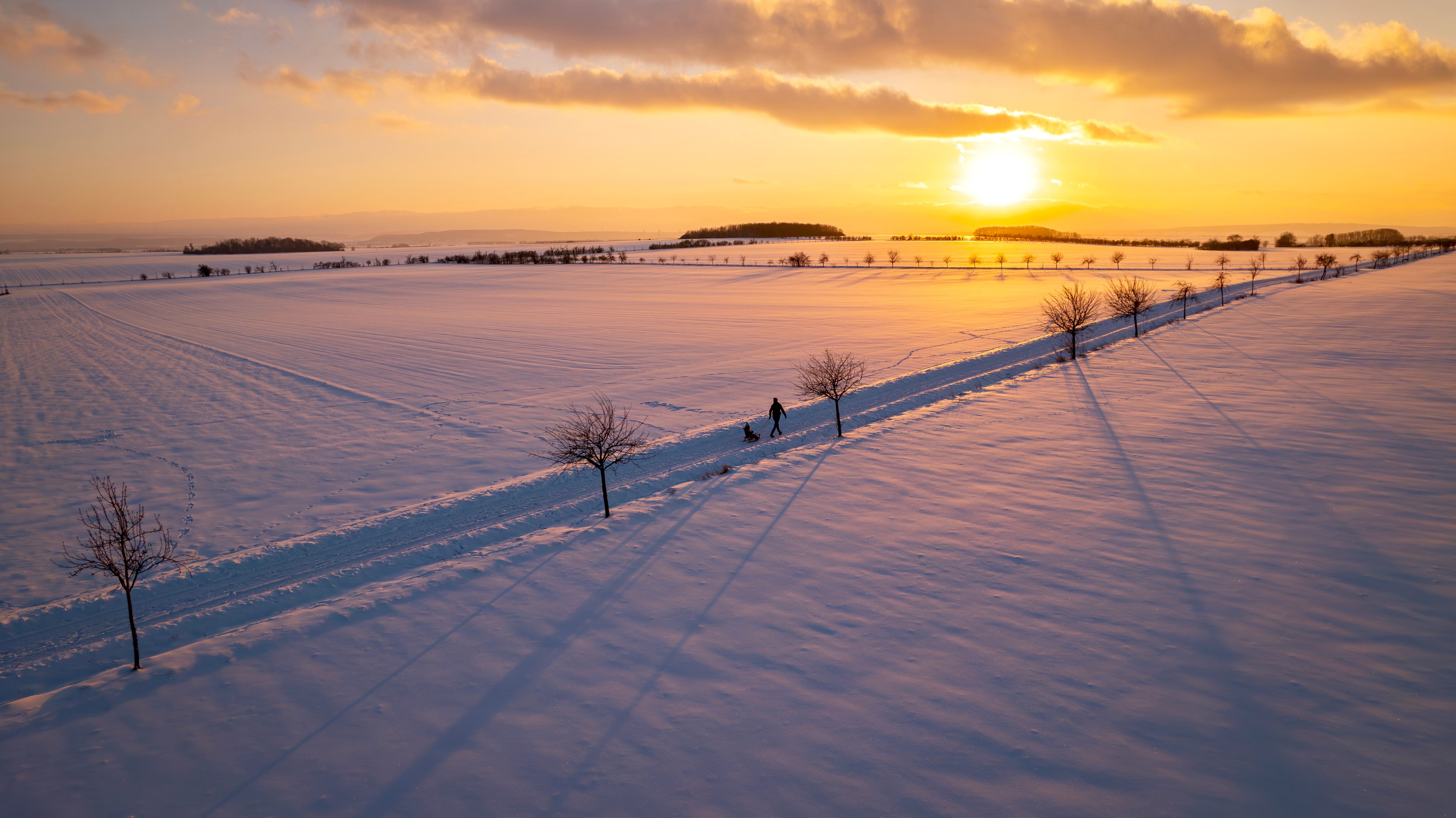 Plains in Countryside in Snow at Sunset · Free Stock Photo