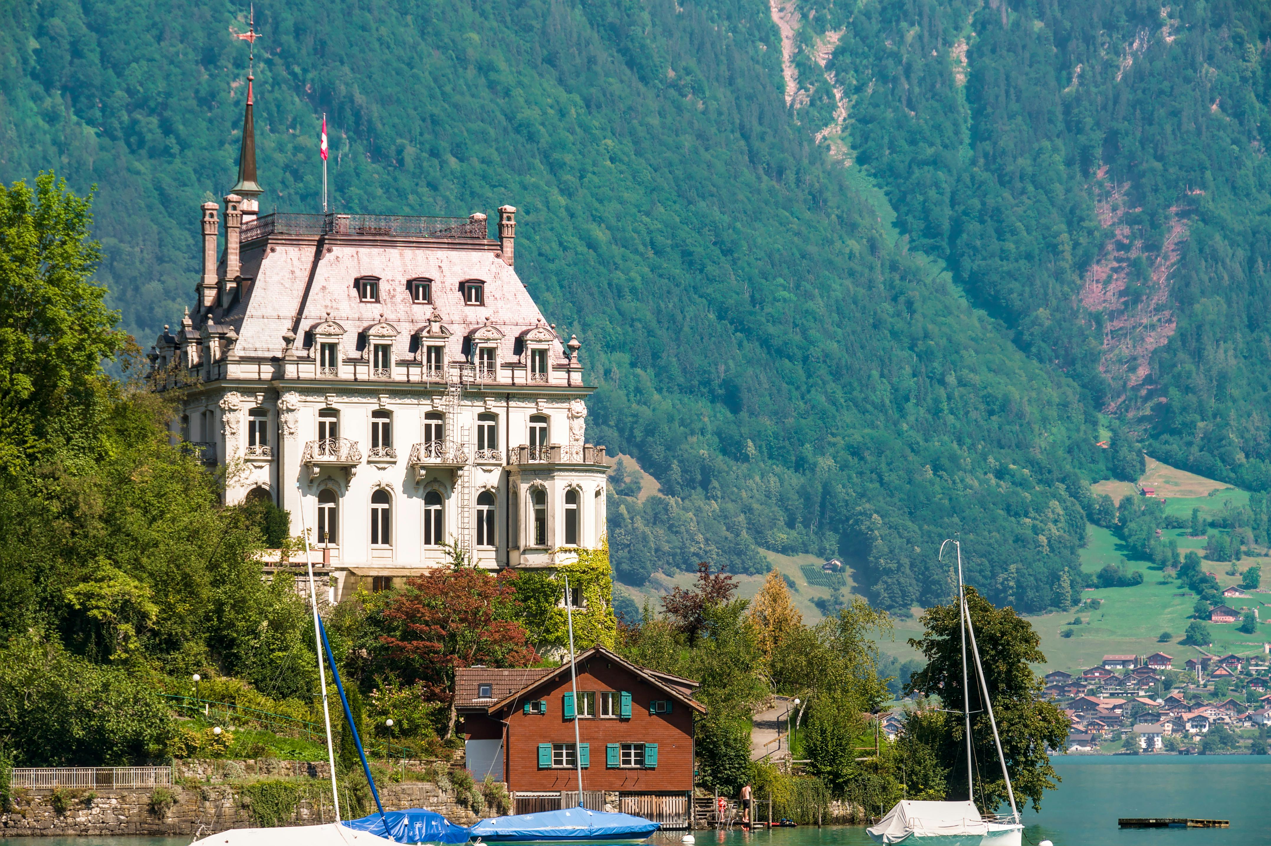 View of the Seeburg Castle on the Shore of Lake Brienz in Switzerland ...