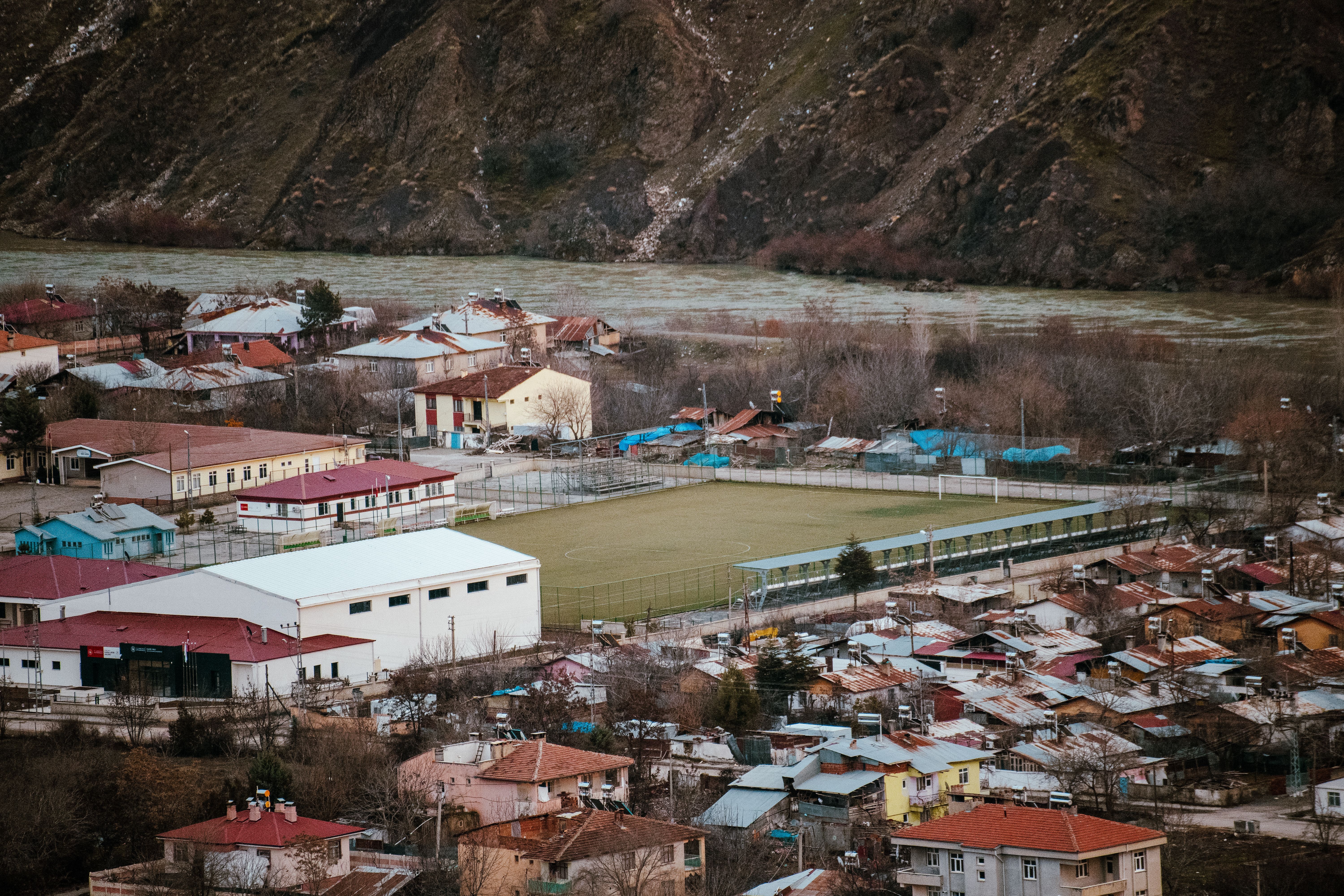 Town Buildings and Soccer Field · Free Stock Photo