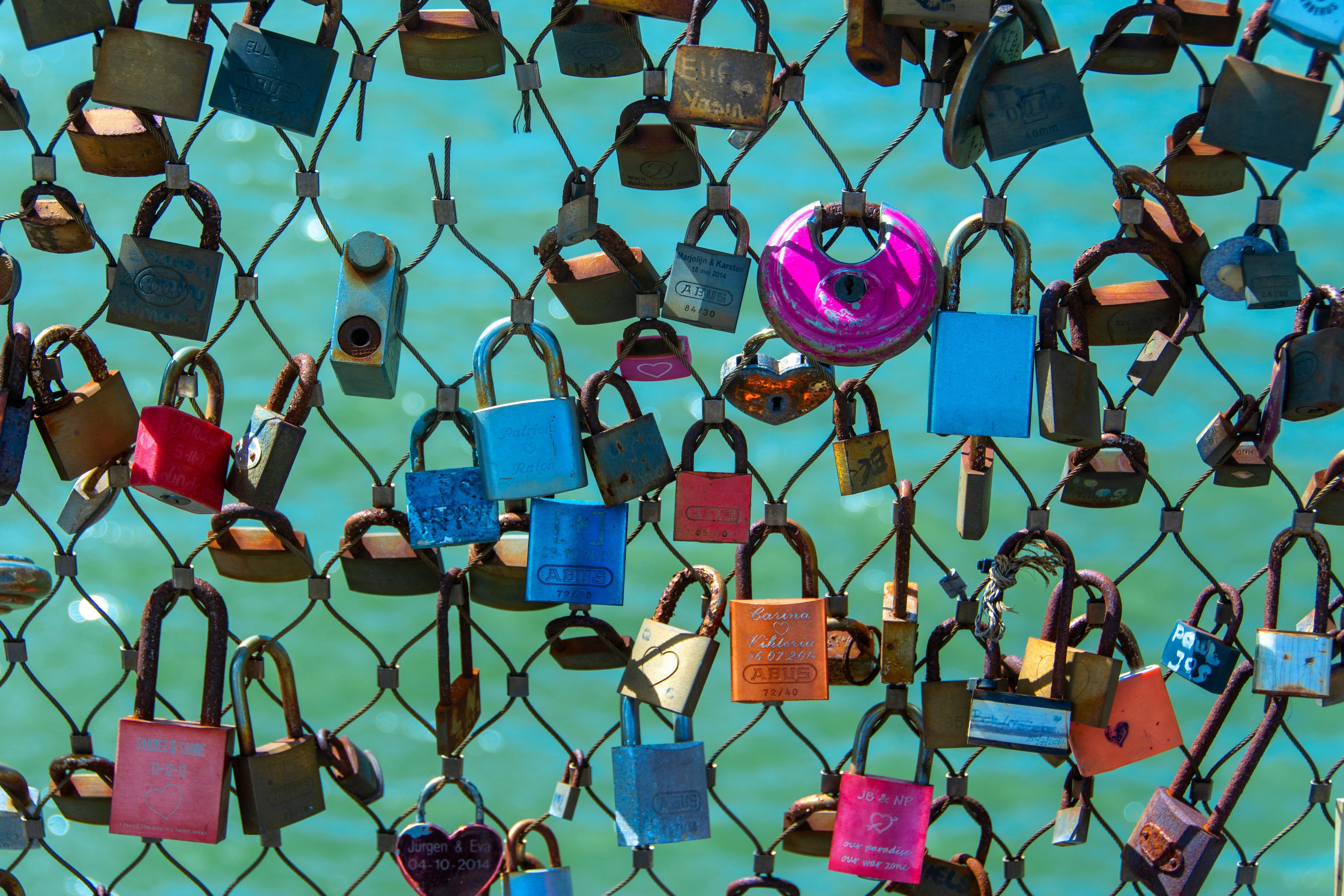 Colorful Locks on Steel Fence · Free Stock Photo