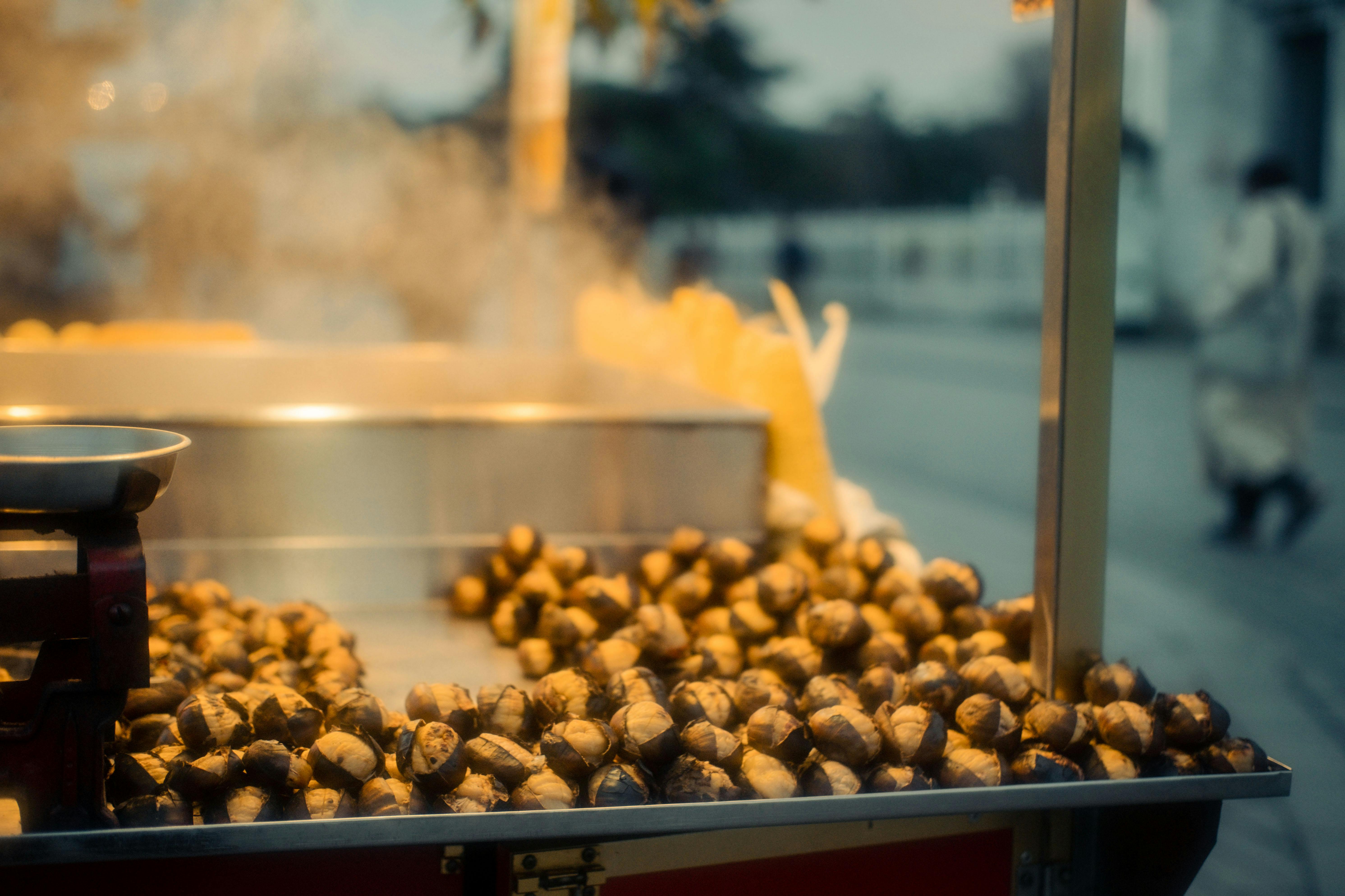 Grilled Chestnuts in Food Stall · Free Stock Photo