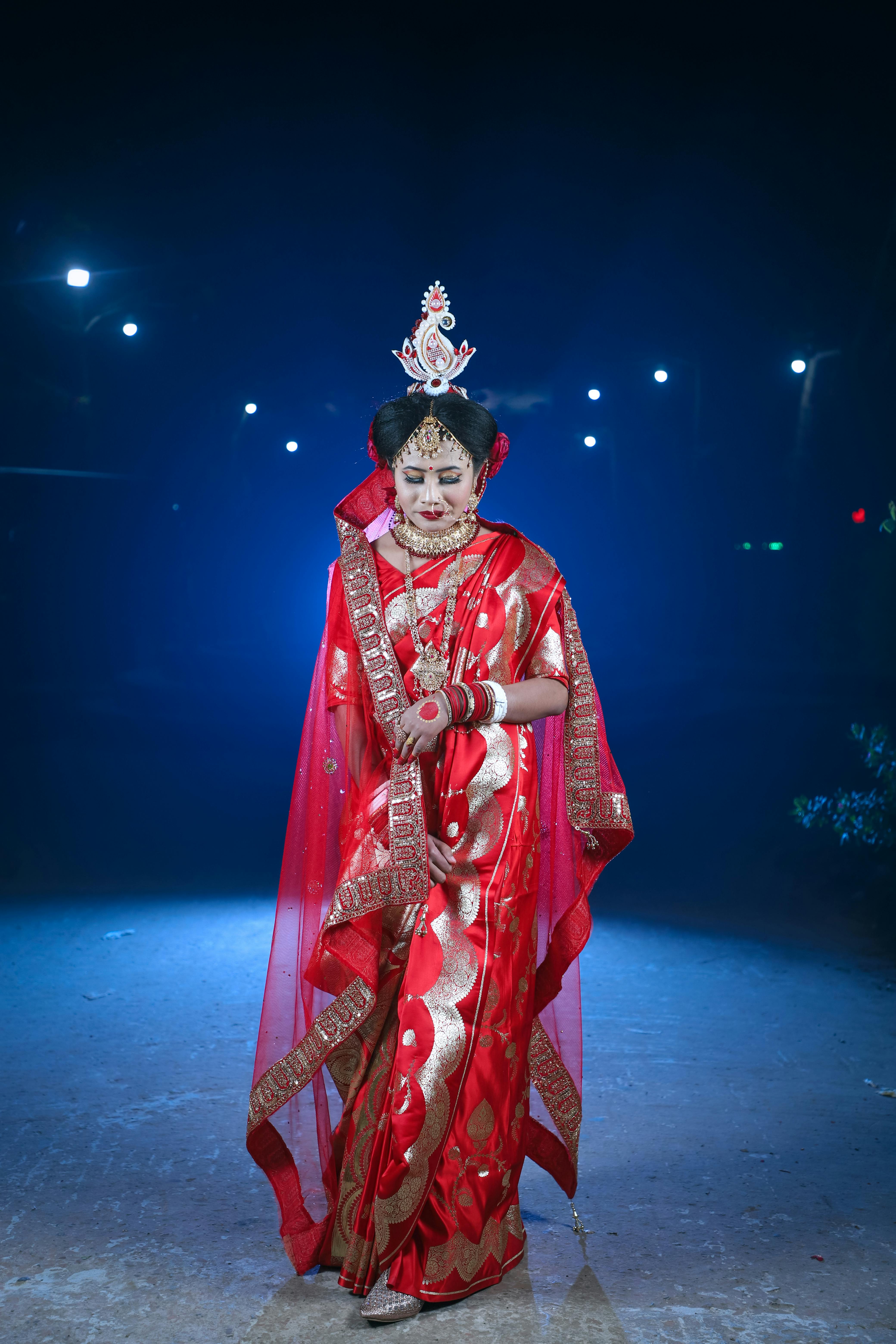 Woman in Red, Traditional Clothing at Night · Free Stock Photo