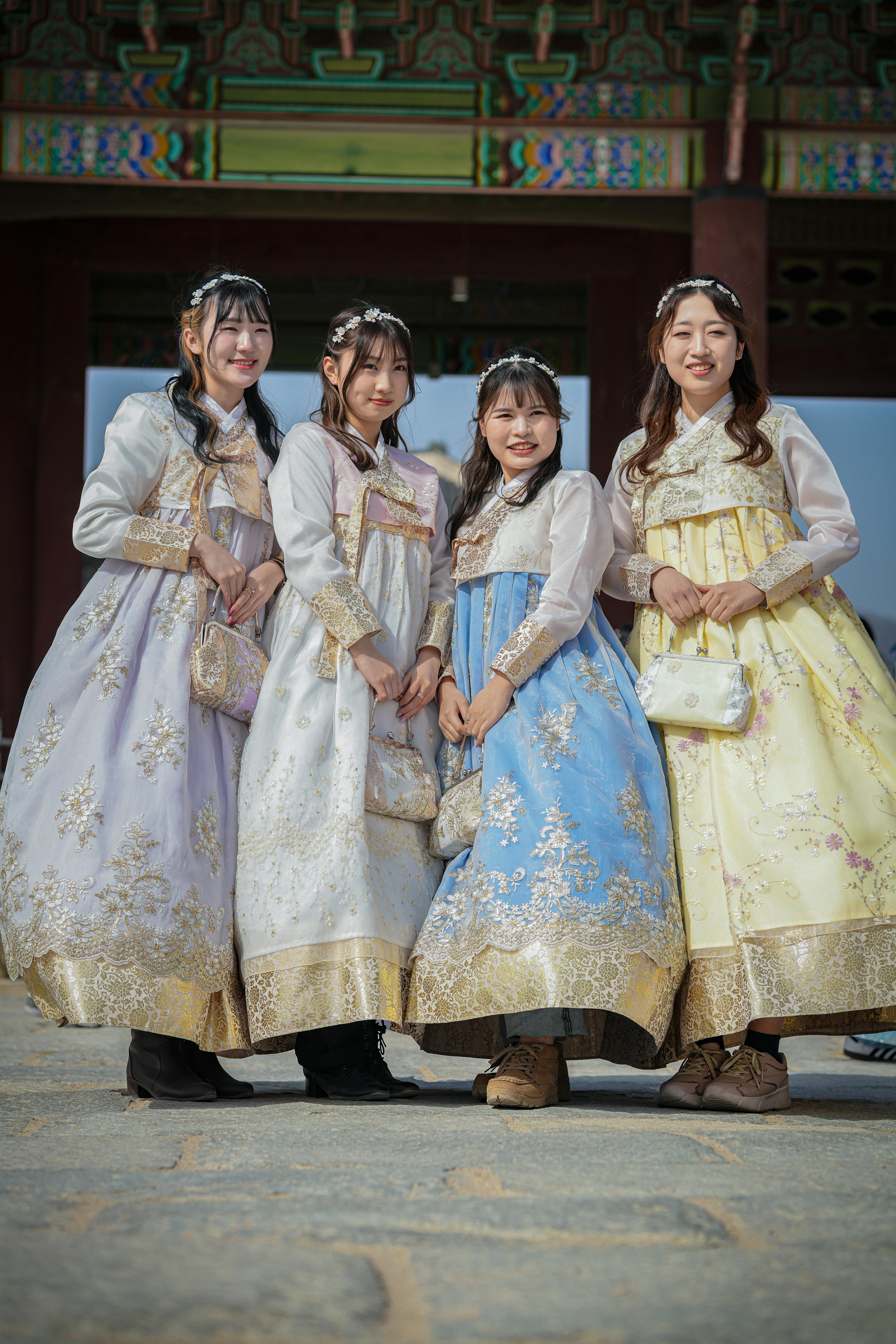 Group Photo of Friends Wearing Hanboks · Free Stock Photo