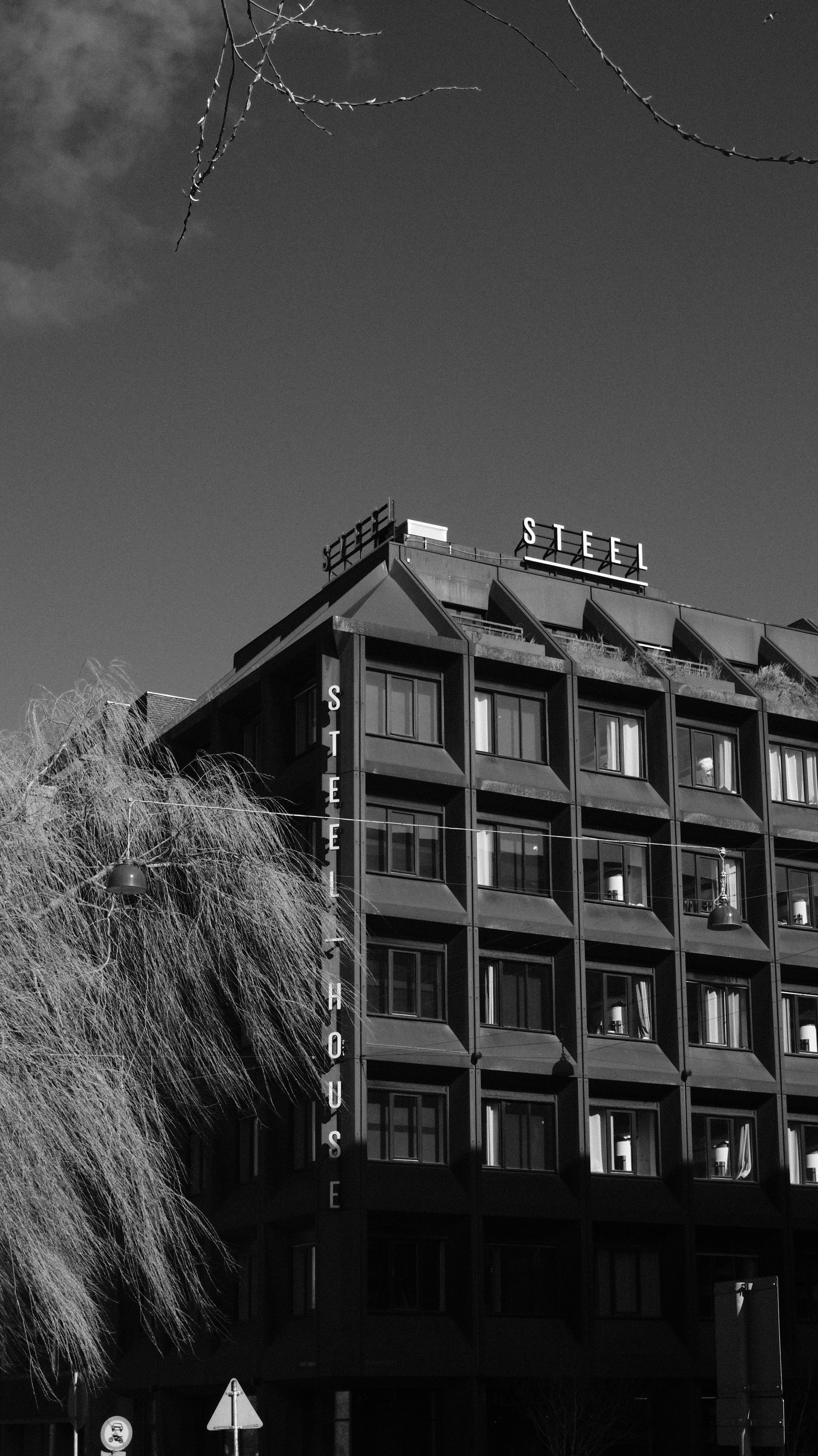 Steel House Hotel Copenhagen in Black and White · Free Stock Photo