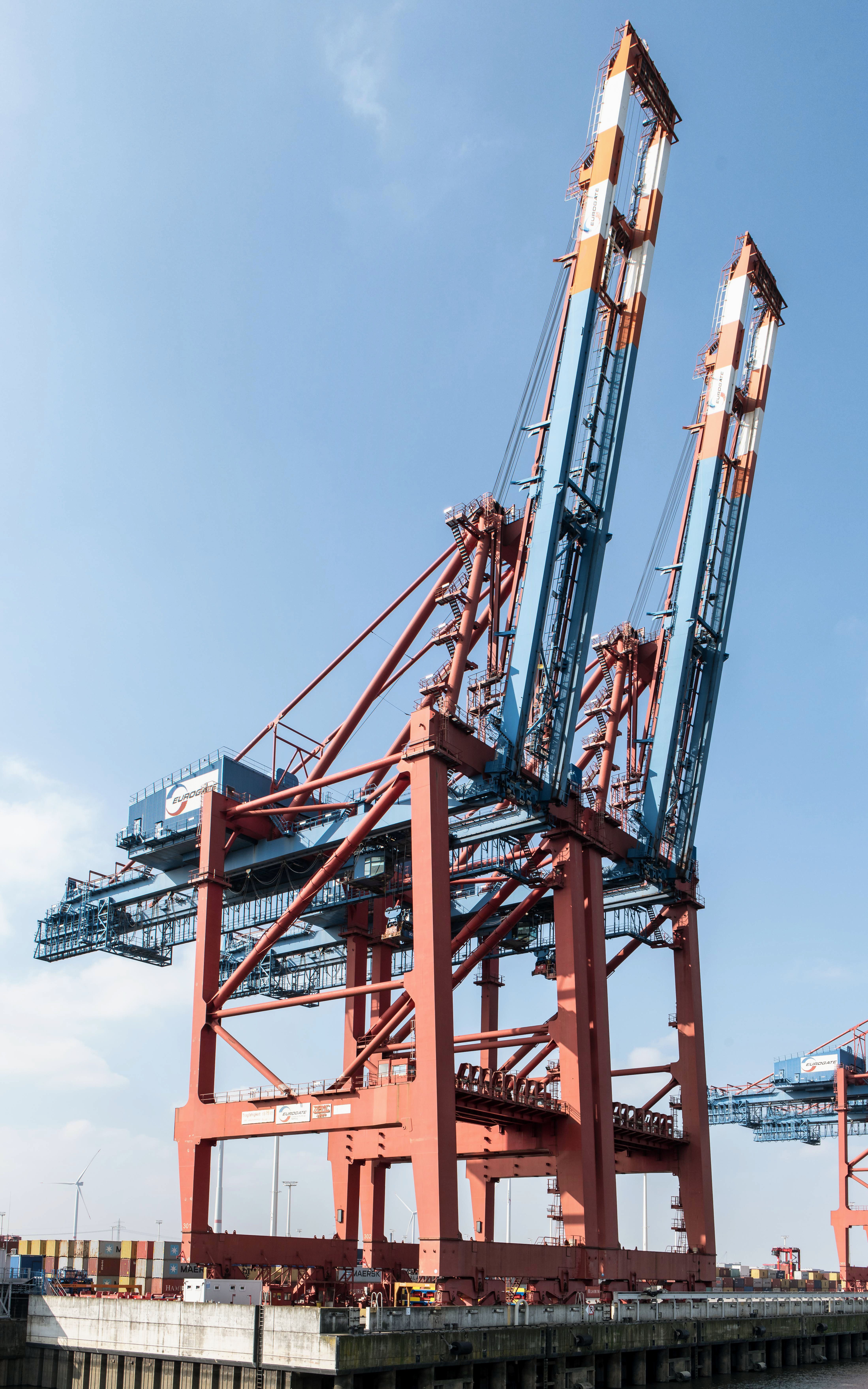 Blue shipboard crane in industrial port · Free Stock Photo