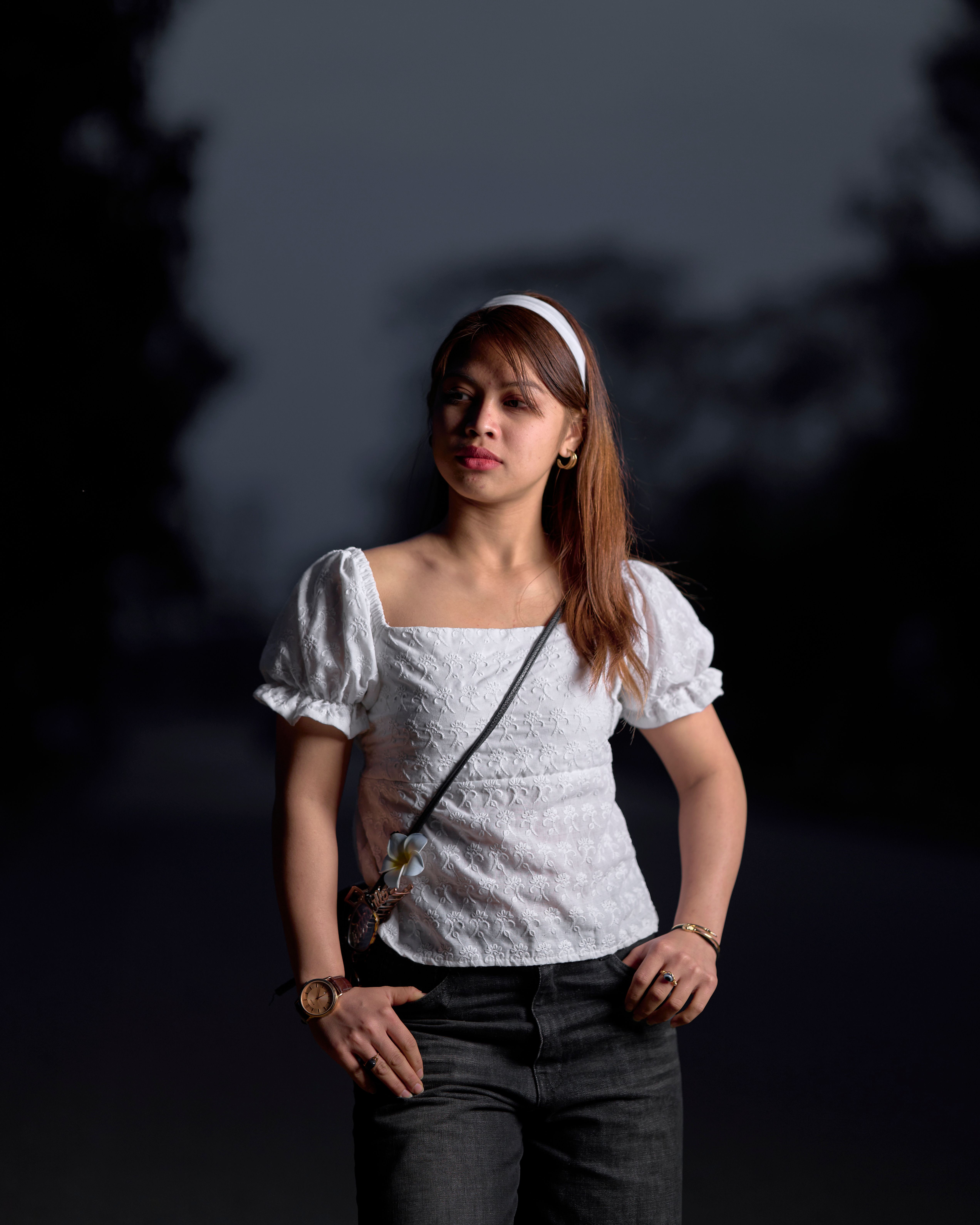 Female Model Wearing a White Top with Puffed Sleeves · Free Stock Photo