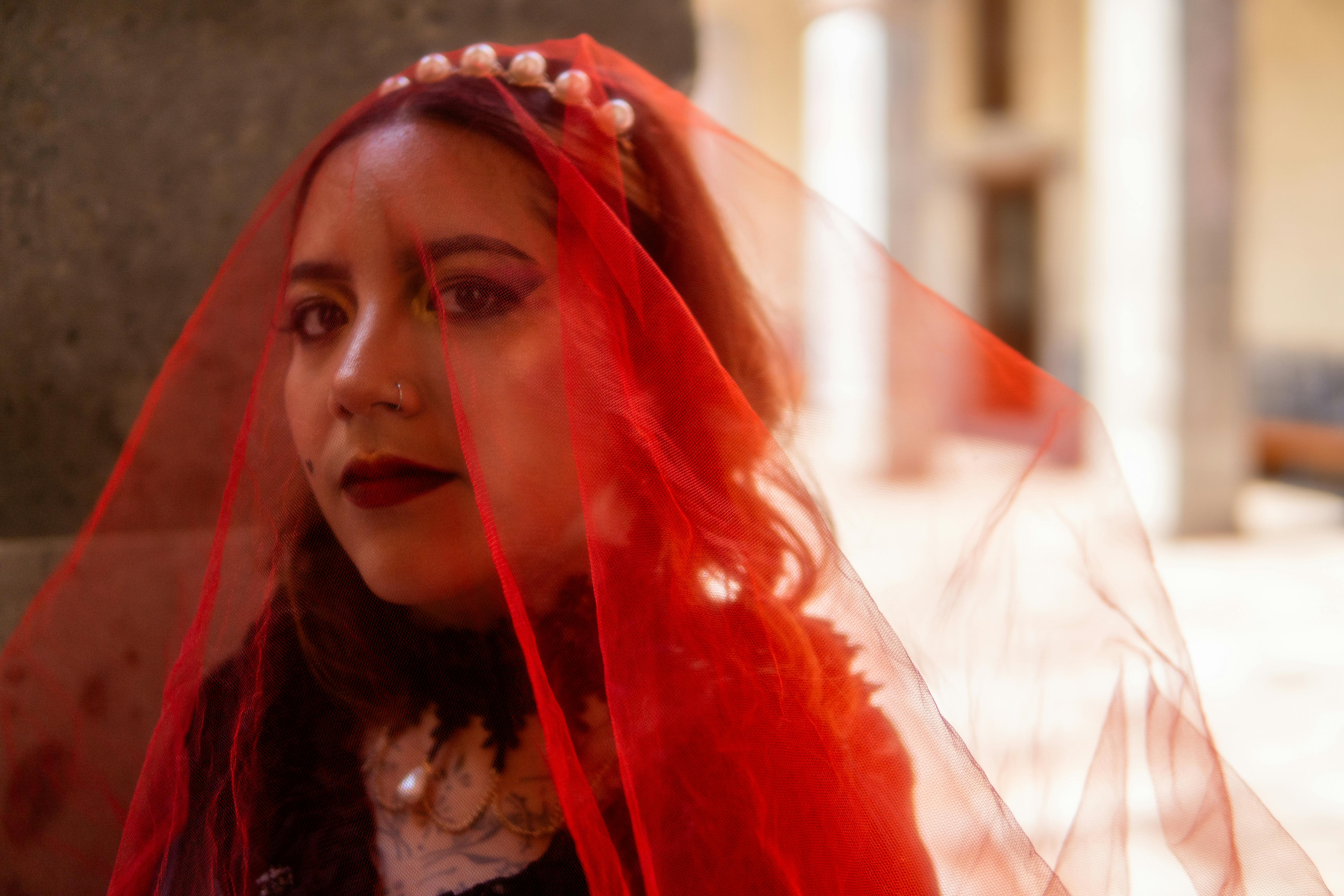 Portrait of Woman in Red Veil · Free Stock Photo