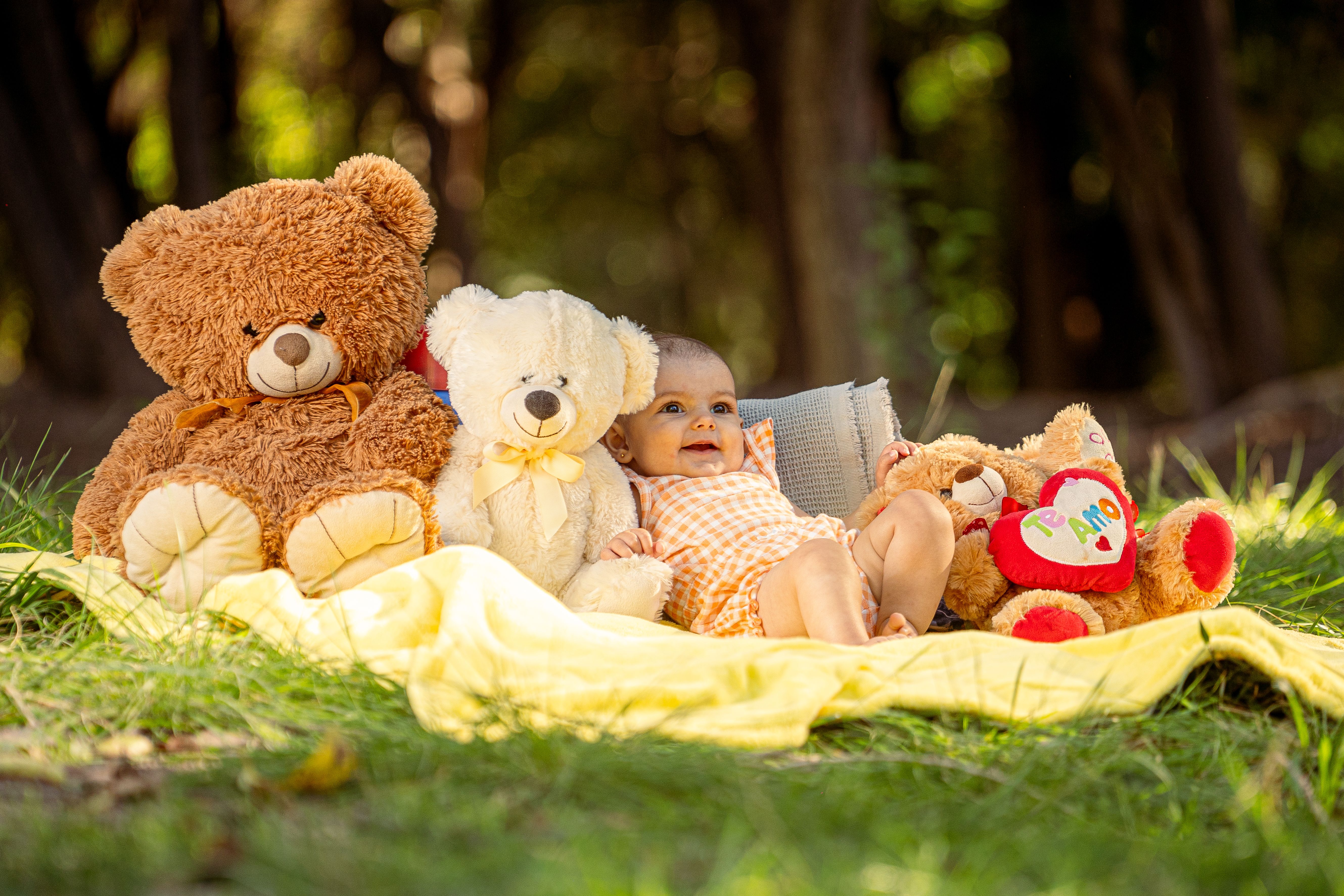 Baby with Teddy Bears on Blanket · Free Stock Photo