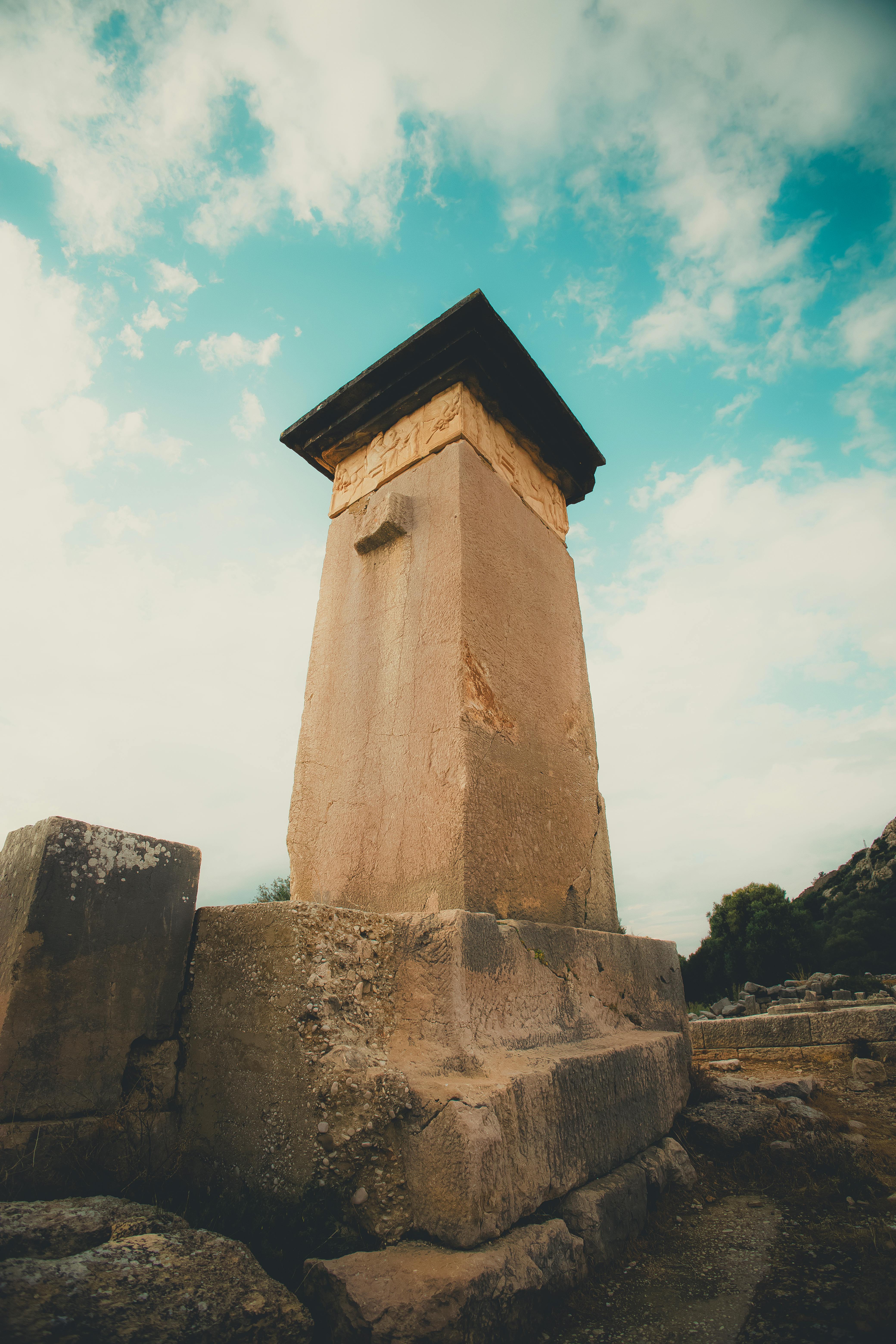 Low Angle Shot of the Xanthos Harpy Tomb in Modern Village of Kinik in ...