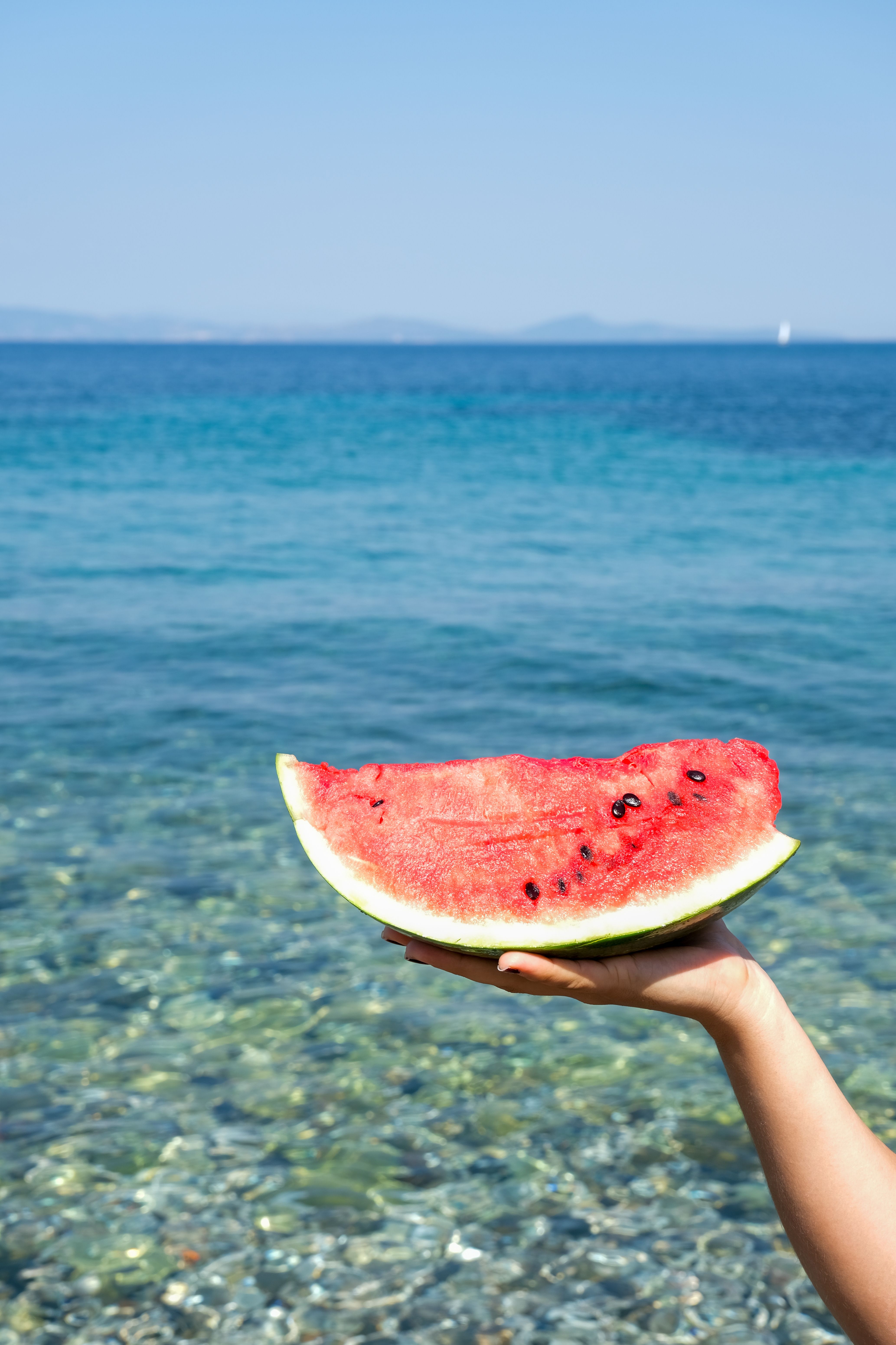 Summer Refreshment Watermelon Slice Against the Sea · Free Stock Photo