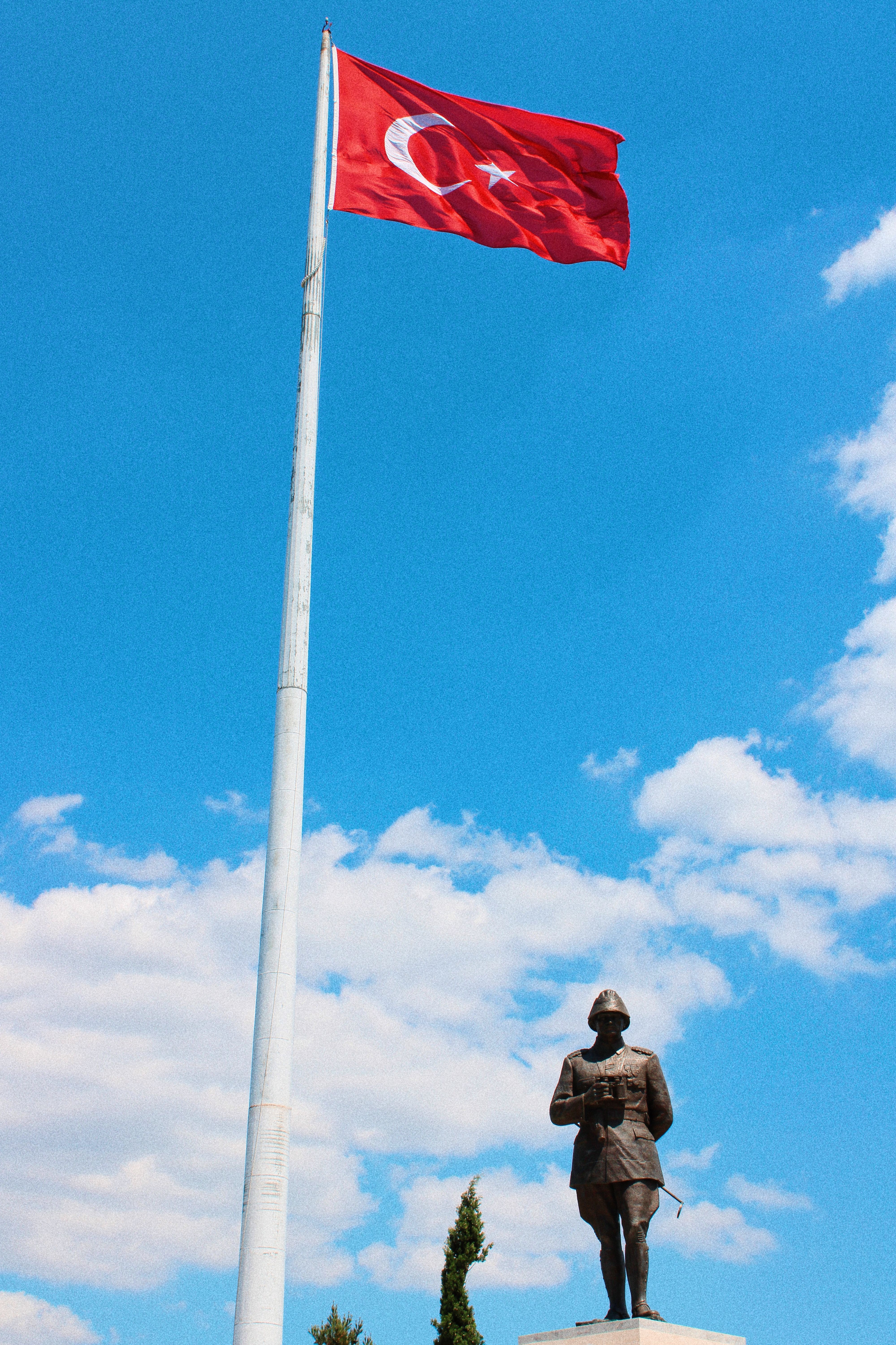 Statue of Soldier under Turkish Flag · Free Stock Photo